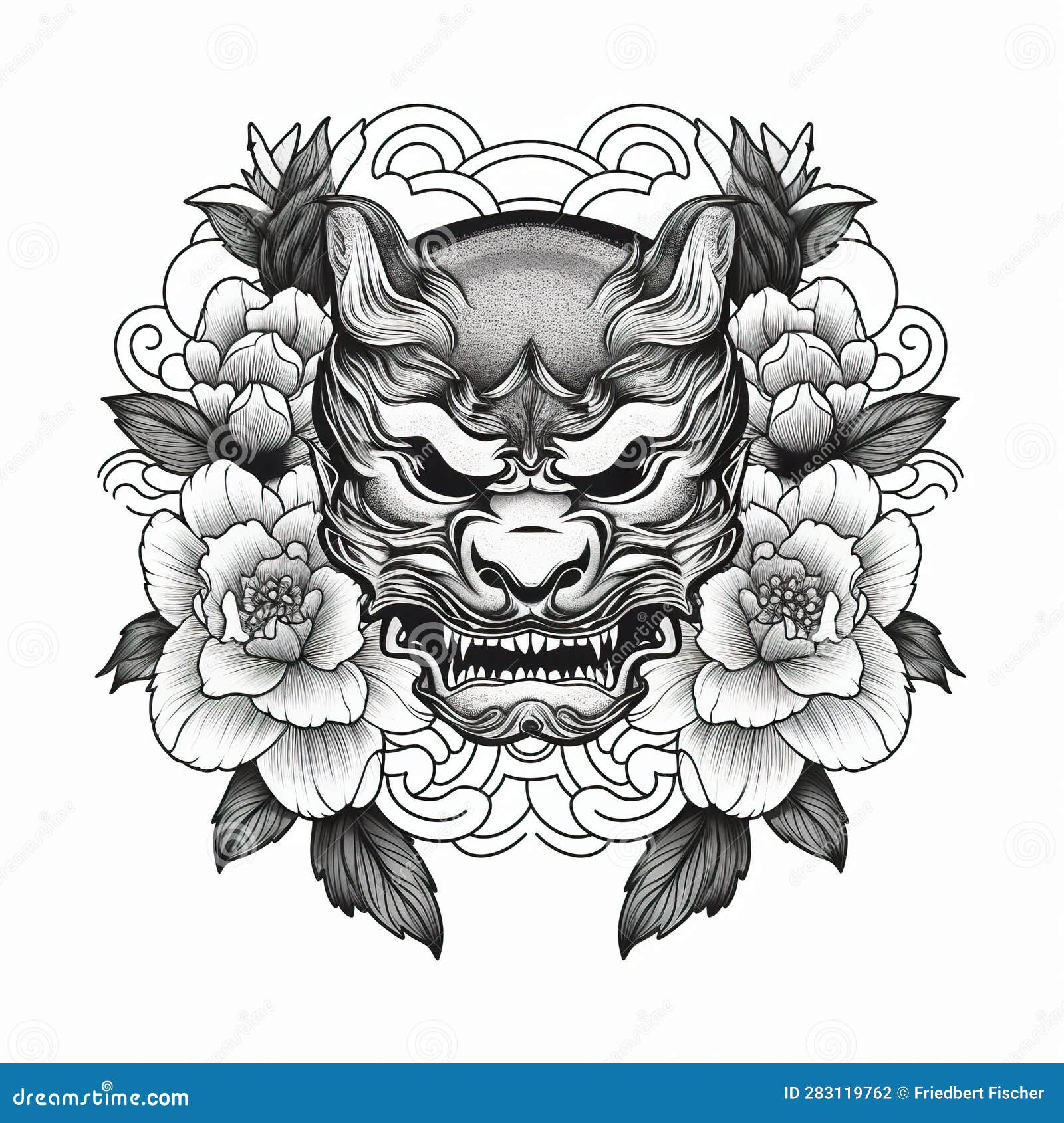 A Black and White Drawing of a Demon with Roses. Generative AI Image ...