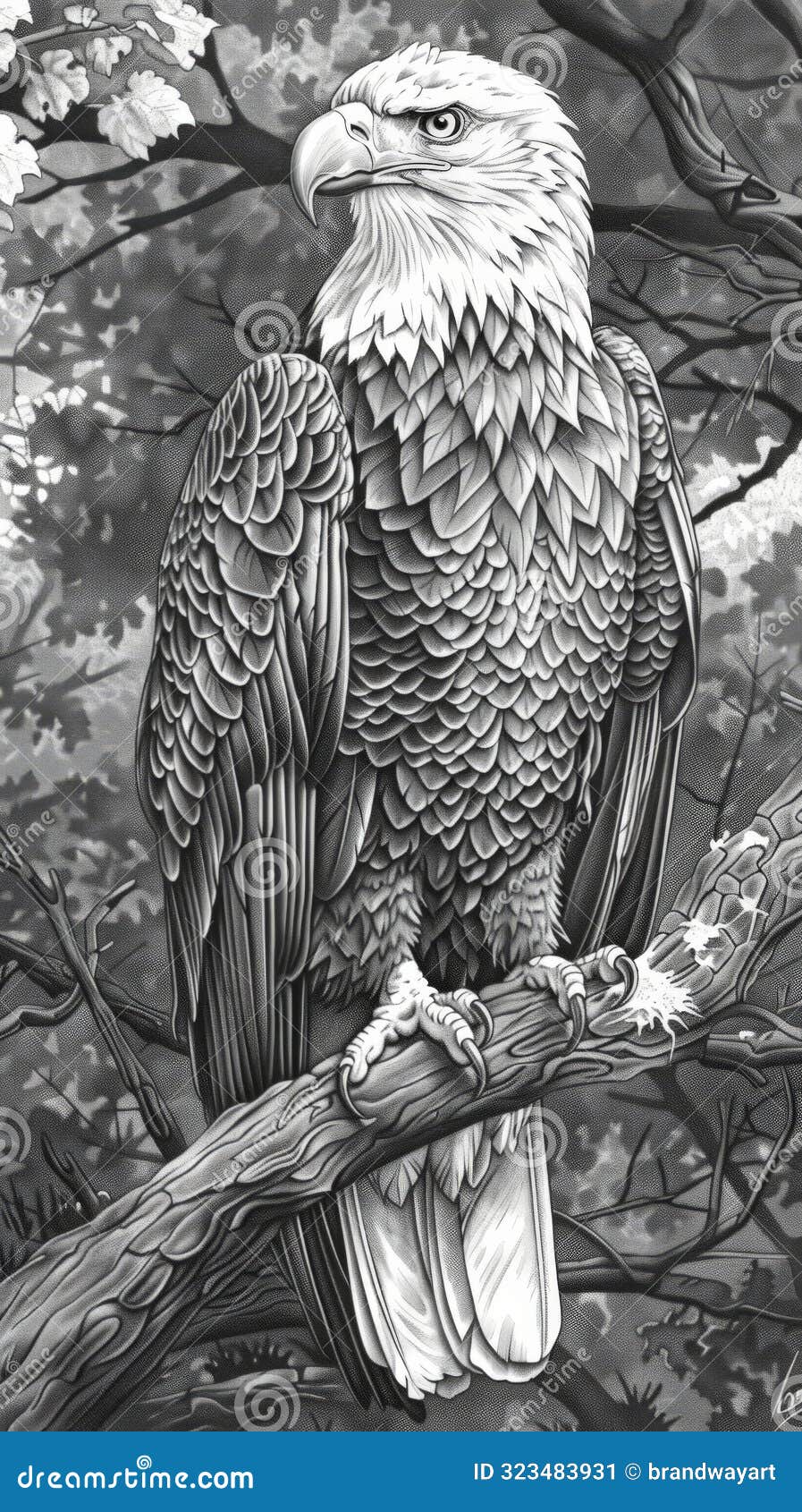 Eagle Perched in Tree stock illustration. Illustration of predator ...