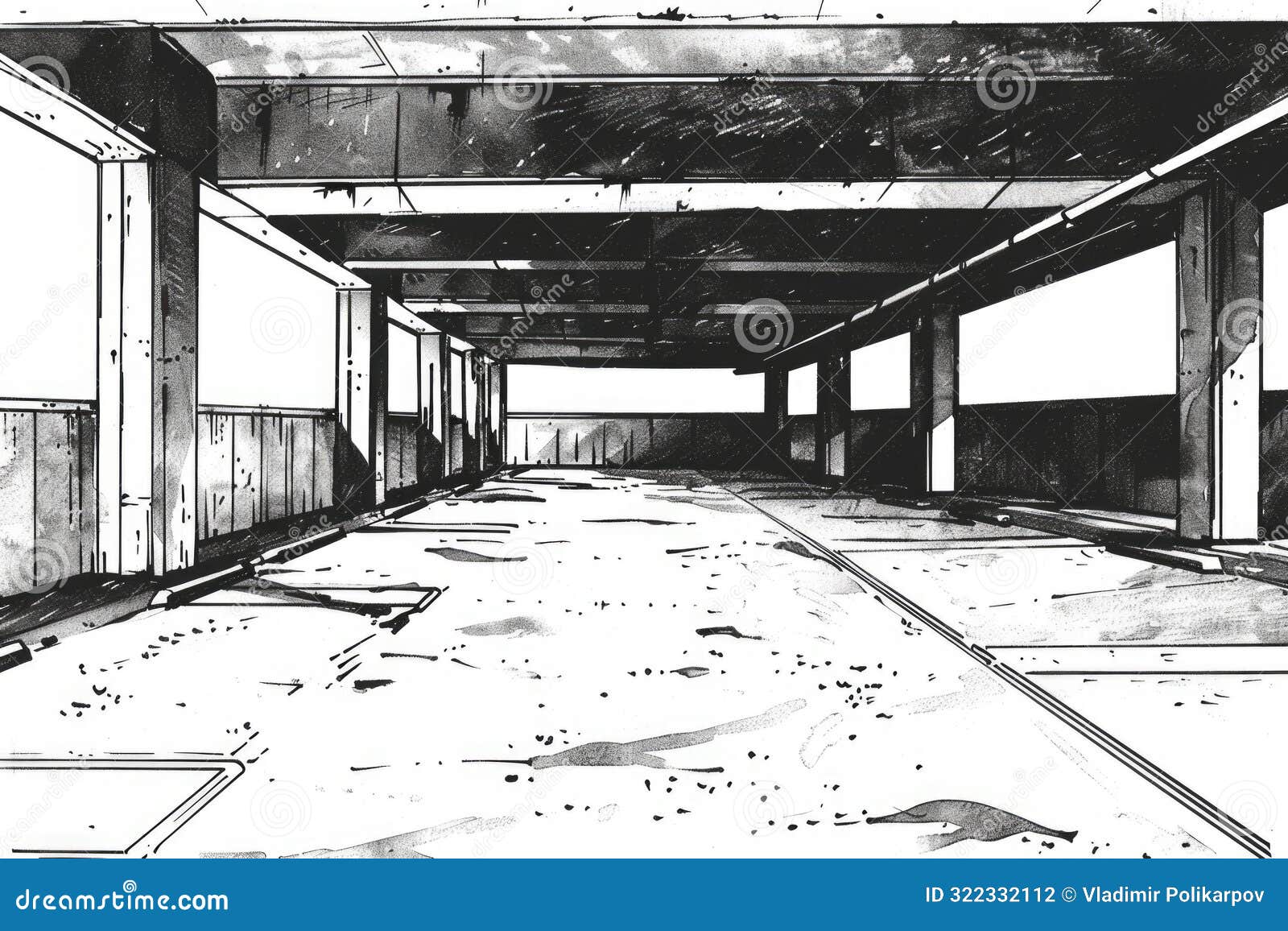 A Black and White Drawing of an Empty Building, Suitable for Use in ...
