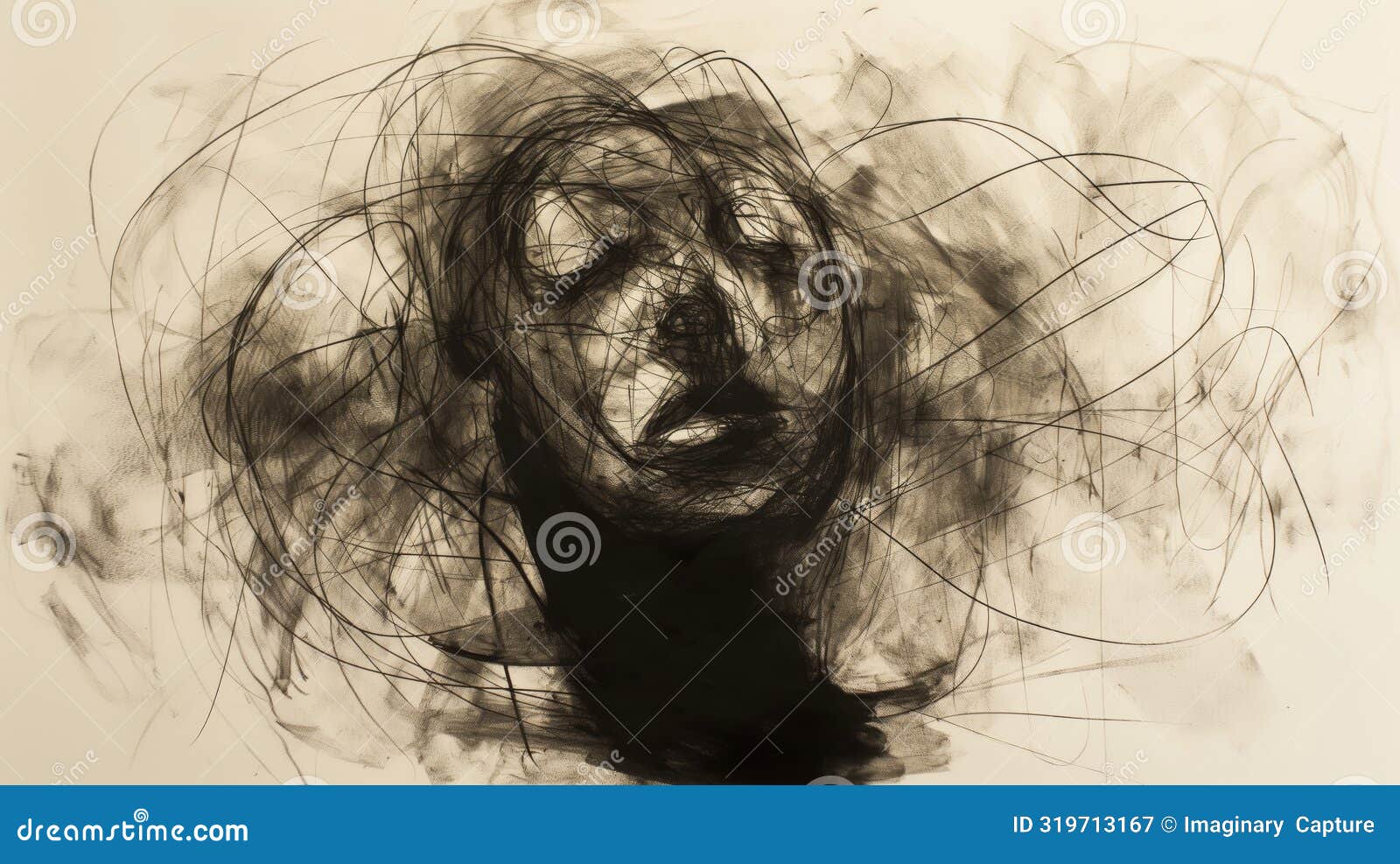 A Black and White Drawing of a Face with a Sad Expression Stock Image ...