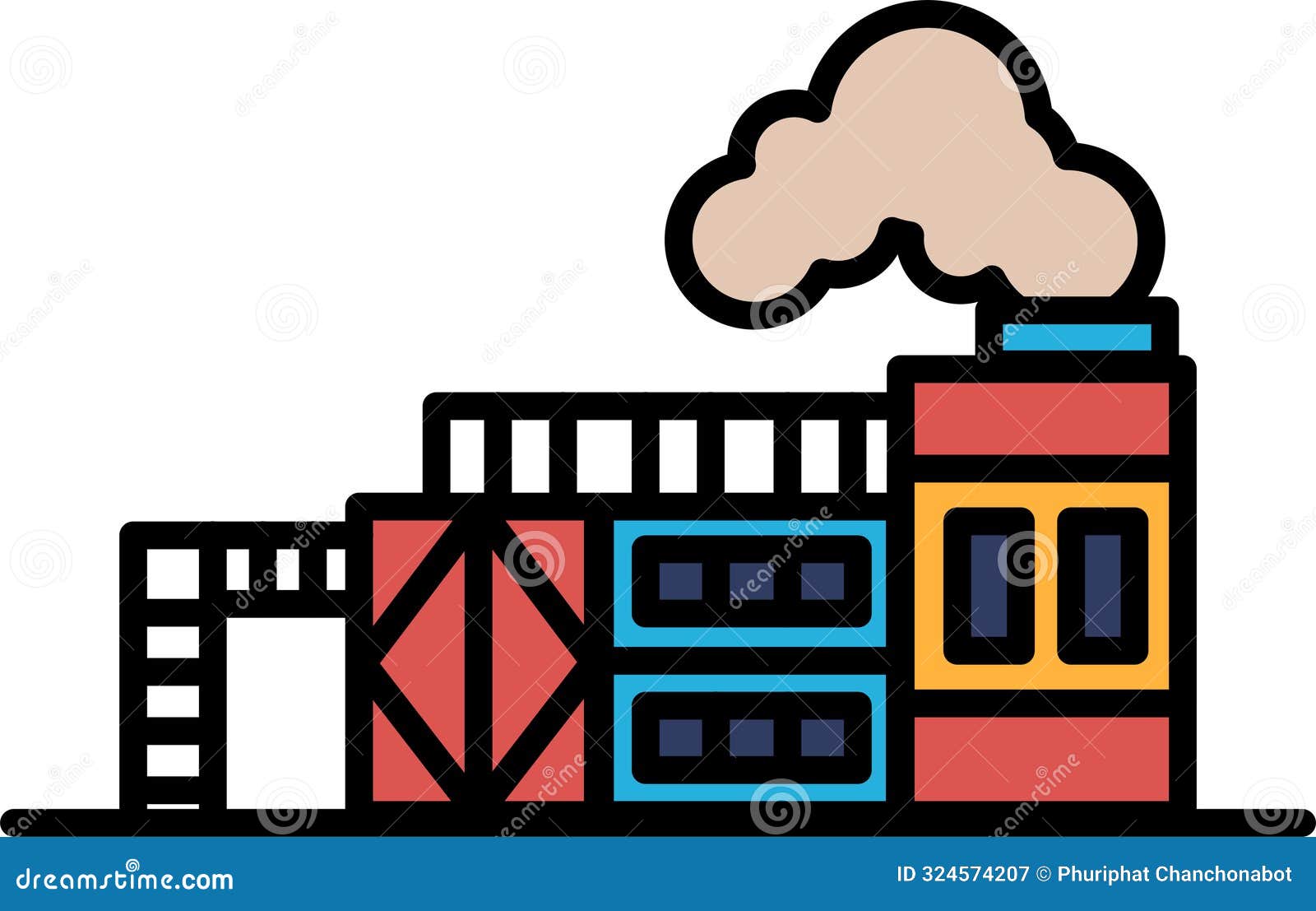 Black and White Drawing of a Factory with a House Next To it Stock ...
