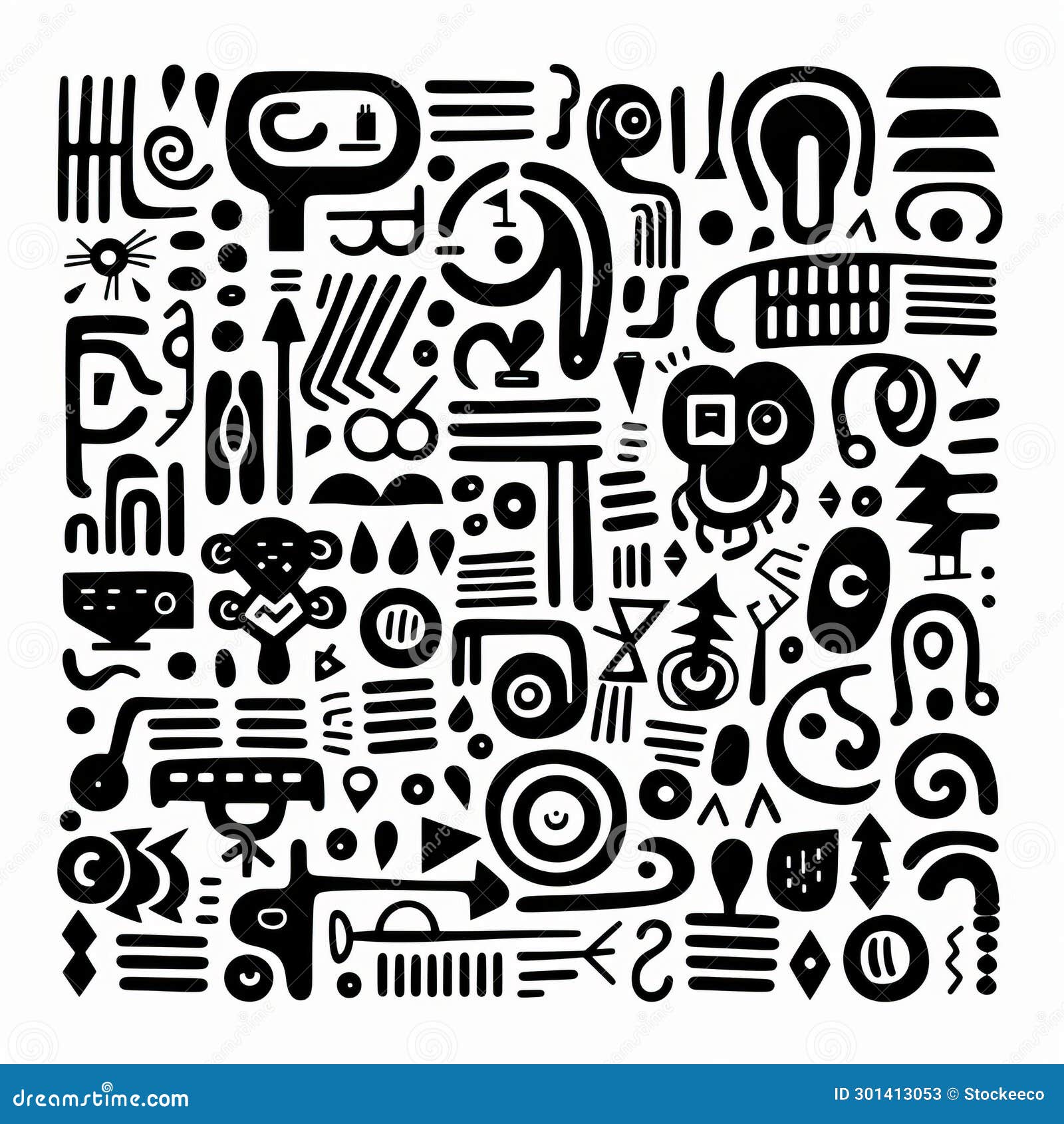 Abstract Drawing with Dogon Art Style and Squiggly Line Designs Stock ...