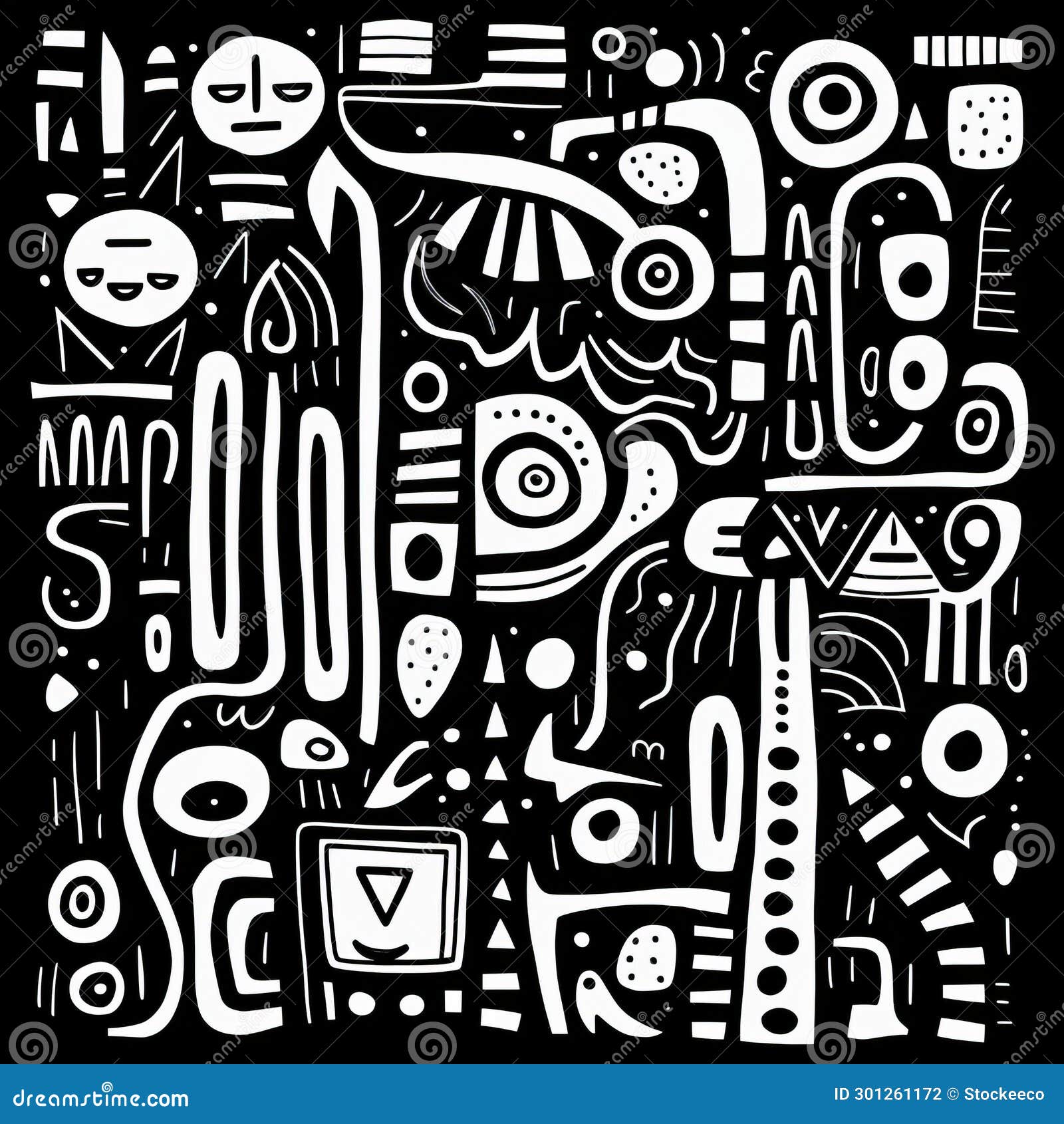 Expressive Doodle Design on Black Background - Abstract Art Stock ...