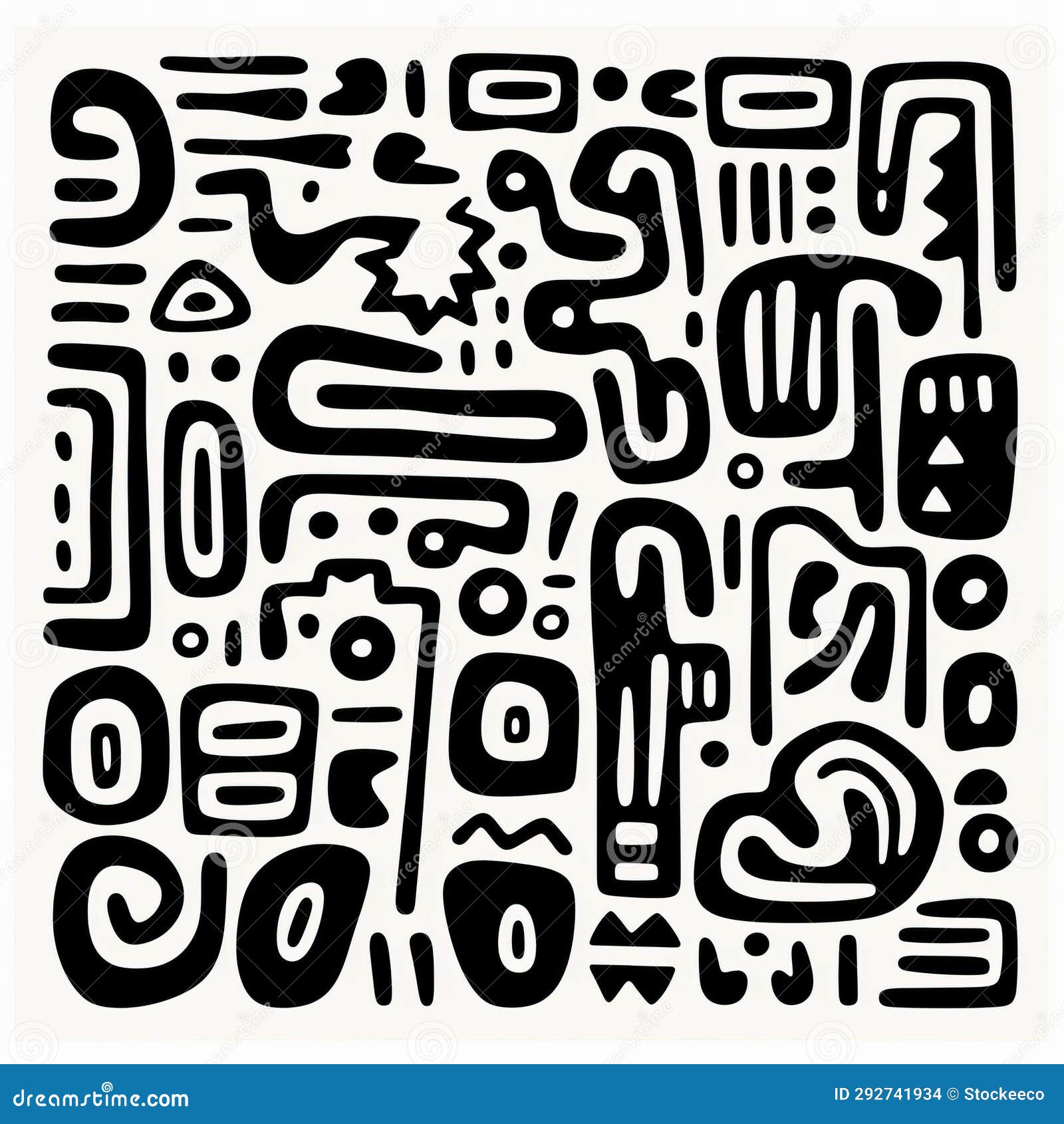 Tribal Abstraction: a Monochromatic Doodle Poster with Expressive Line ...