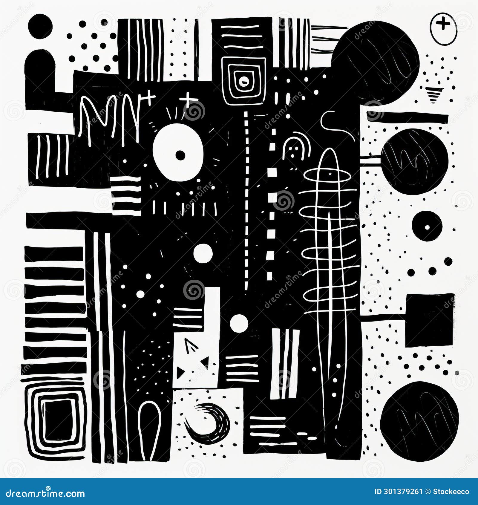 Bold and Abstract Black and White Graphic Art with Absurd Doodle Style ...