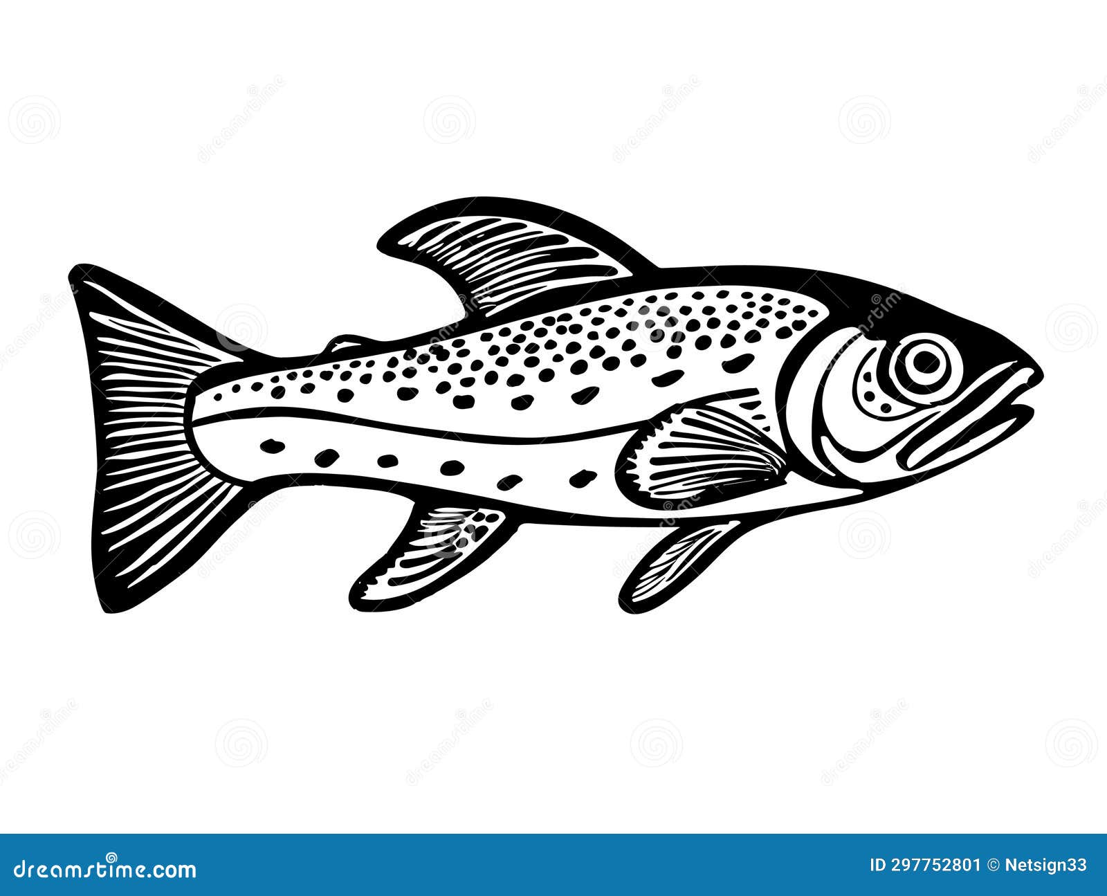 A Black and White Drawing of a Fish - Vector Symbol of Trout Fish Stock ...