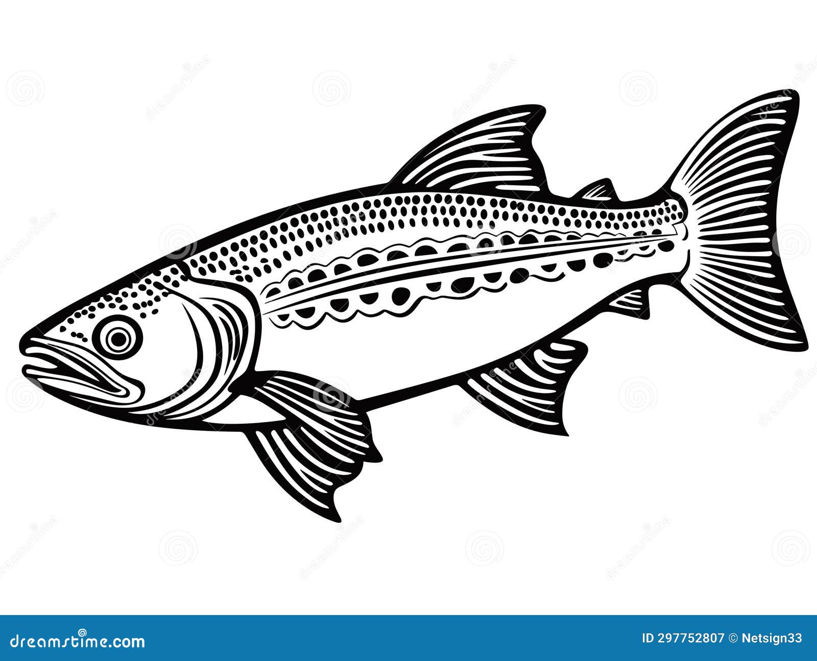 A Black and White Drawing of a Fish - Vector Symbol of Trout Fish Stock ...