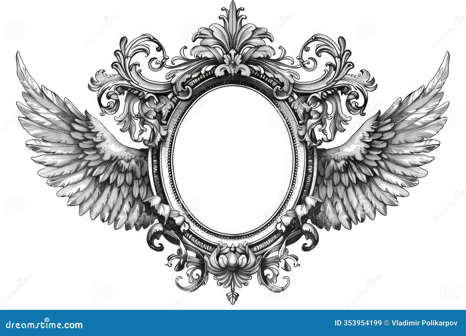 Black and White Drawing of a Frame with Wings. Suitable for Various ...