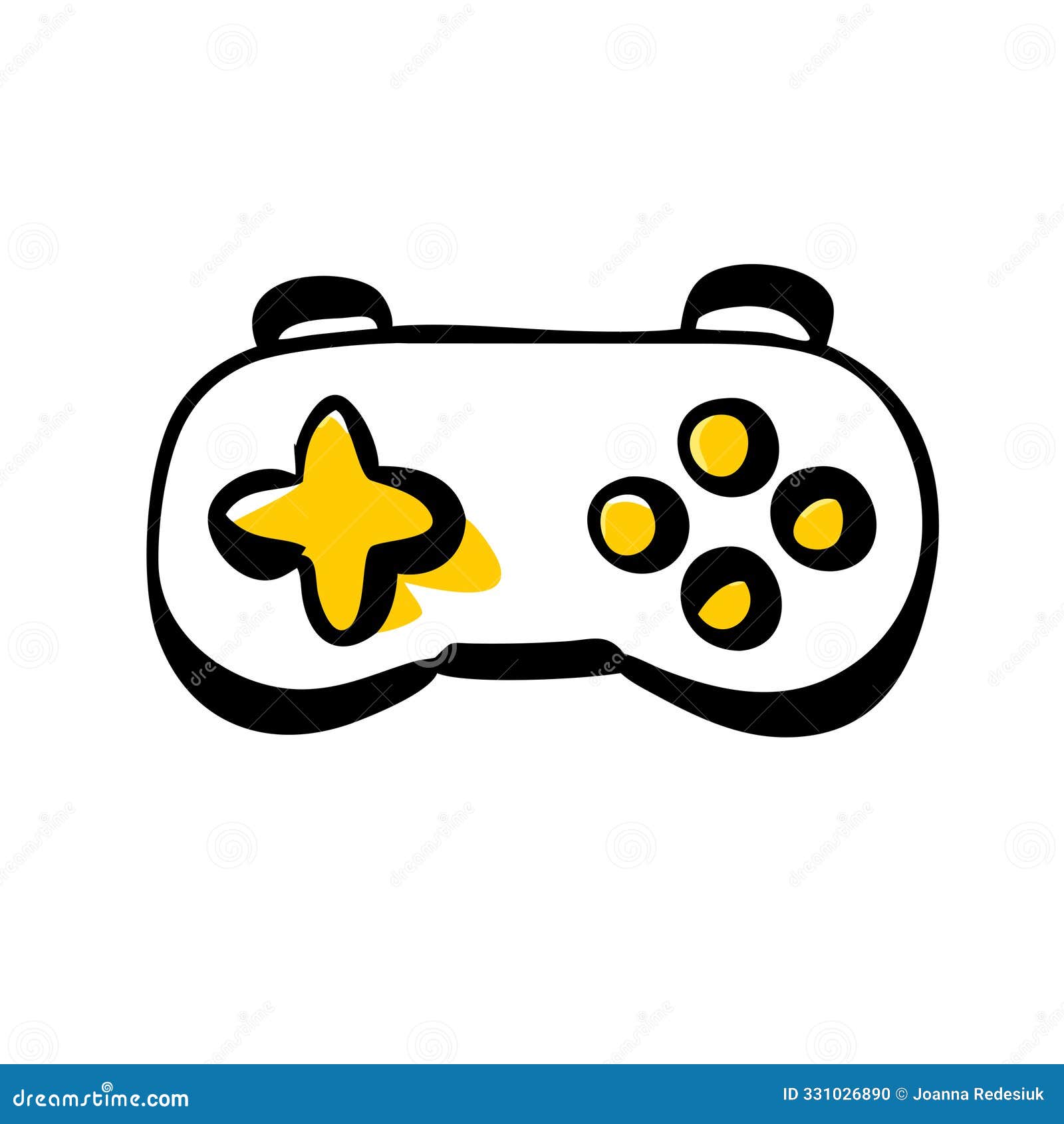 Black and White Drawing of a Game Controller with Yellow Buttons and ...
