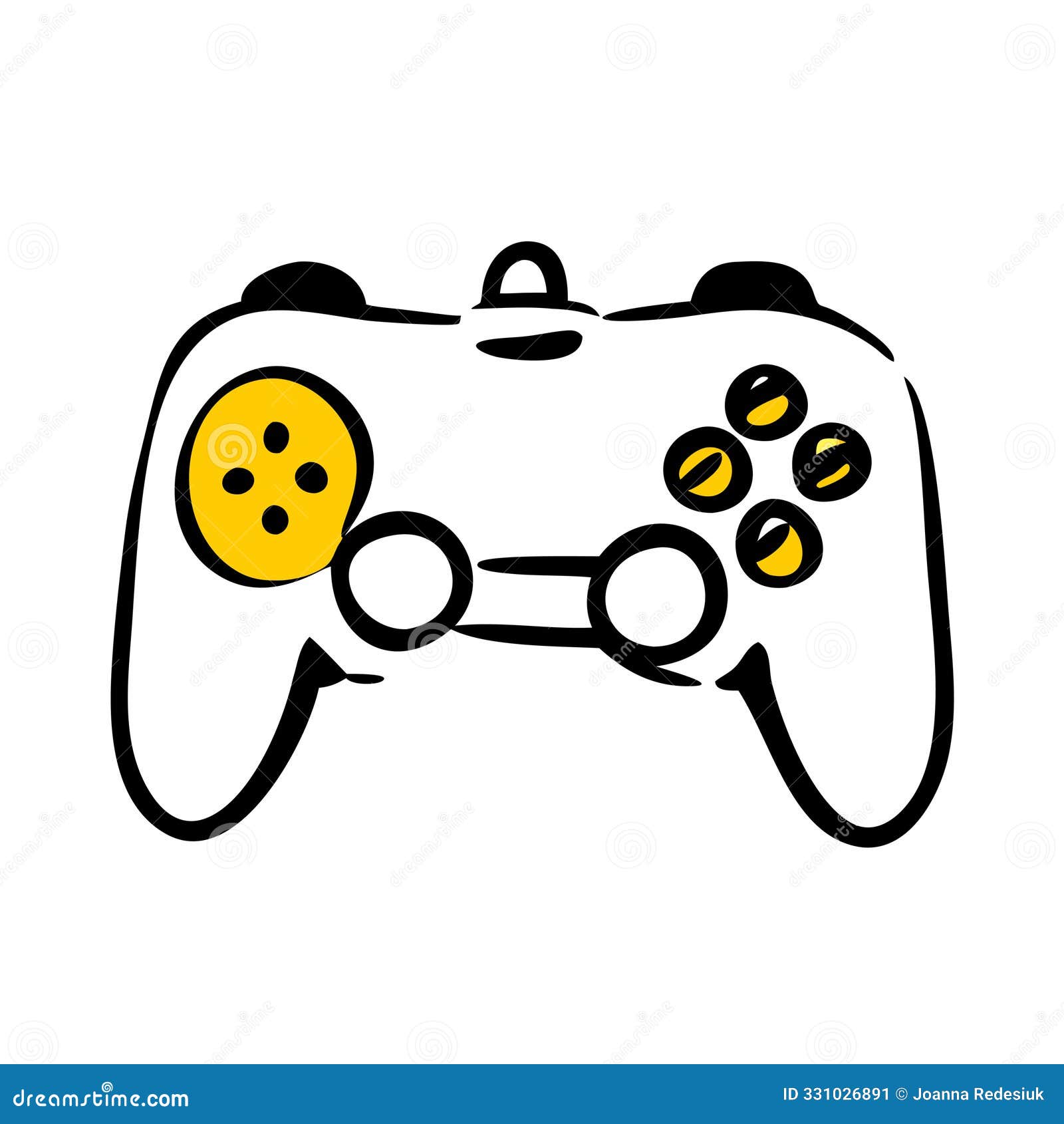 Black and White Drawing of a Game Controller with Yellow Buttons and ...