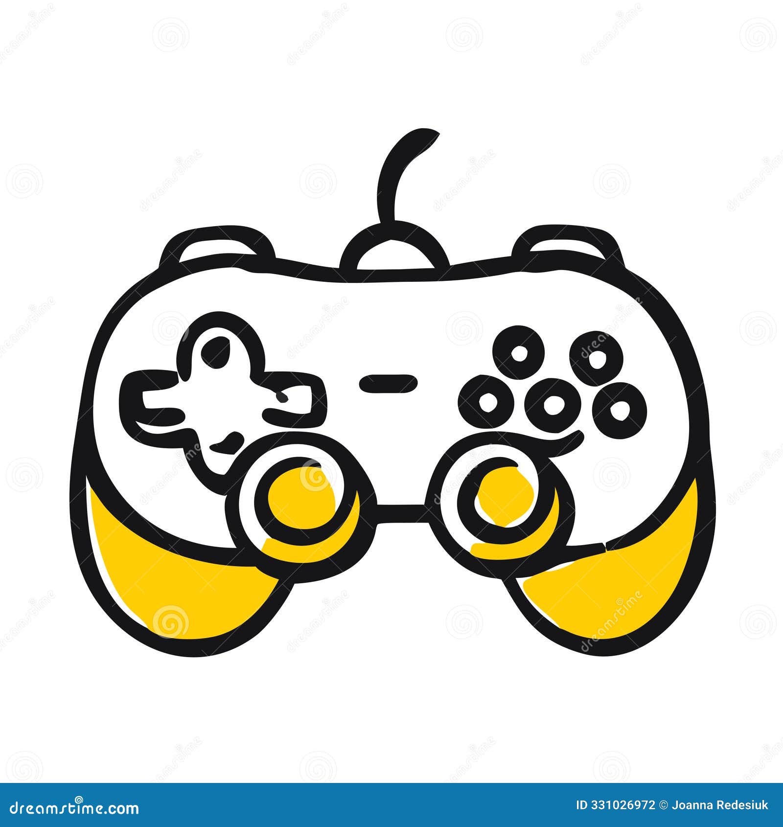 Black and White Drawing of a Game Controller with Yellow Buttons and ...