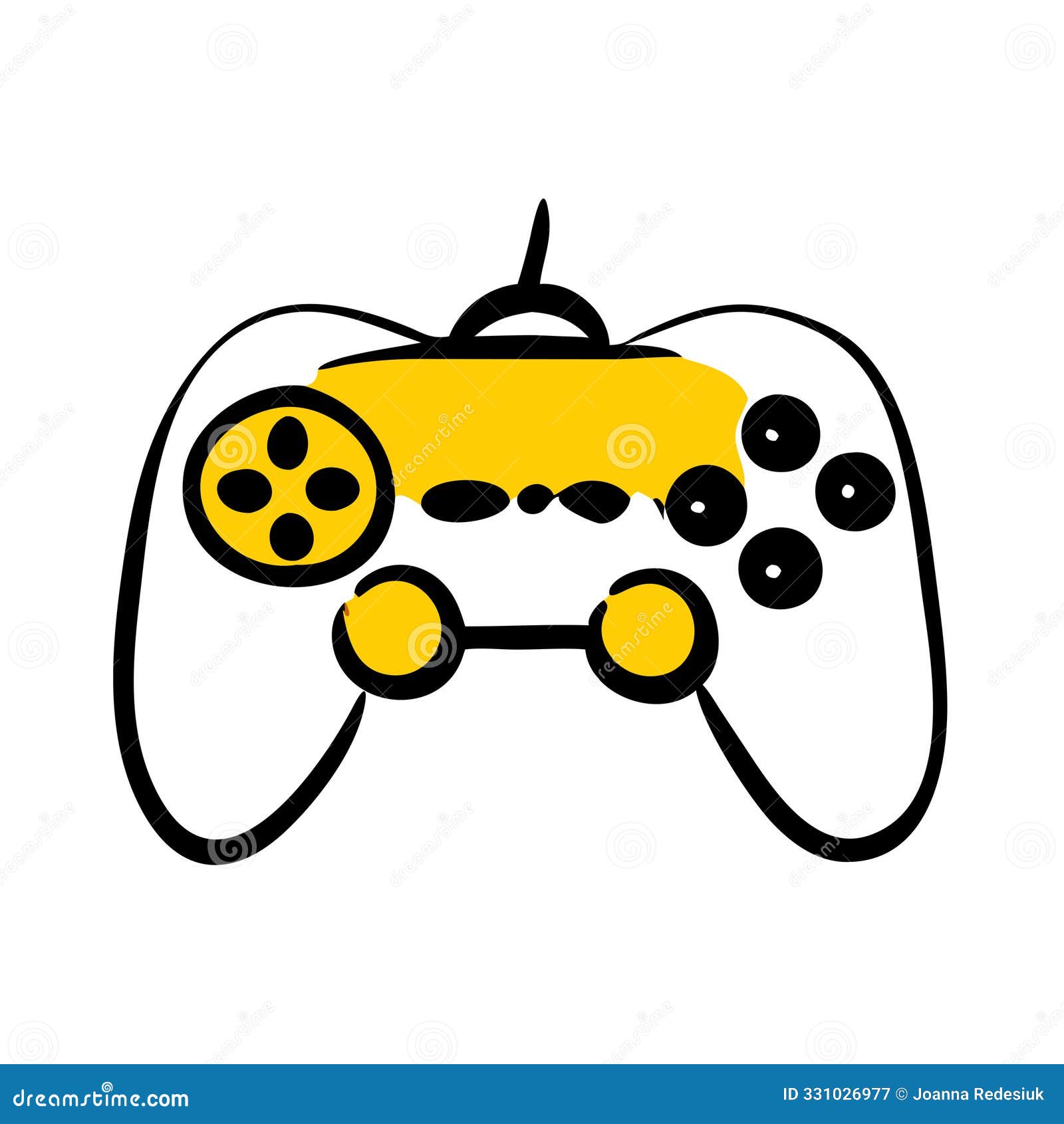 Black and White Drawing of a Game Controller with Yellow Buttons and ...