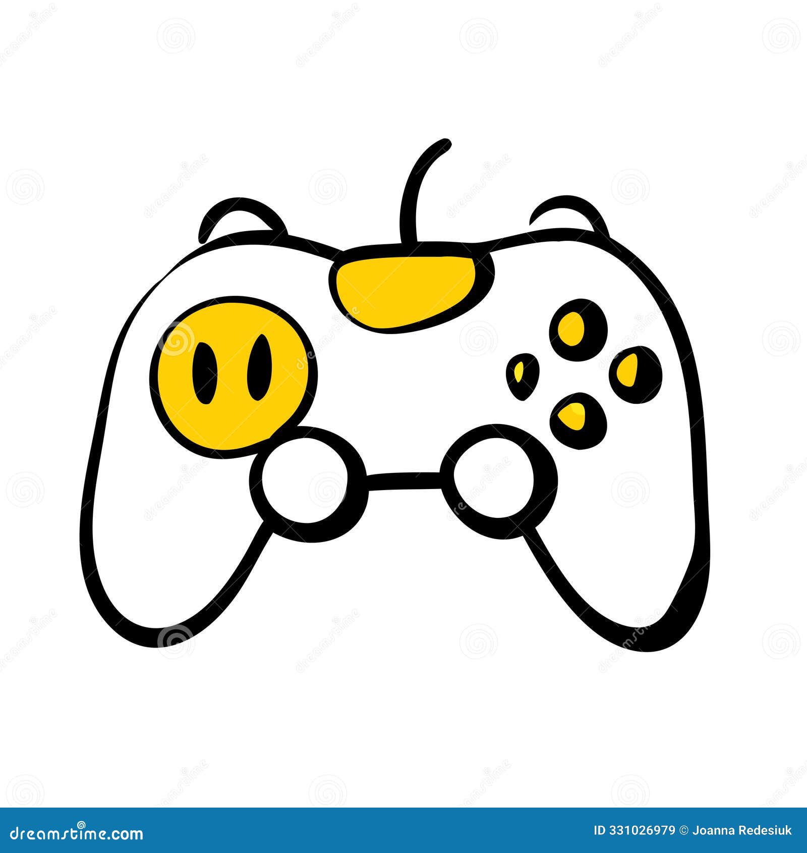 Black and White Drawing of a Game Controller with Yellow Buttons and ...