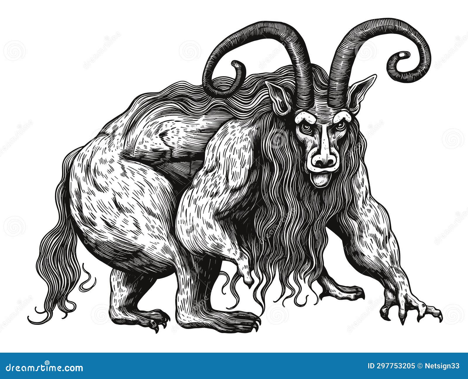 A Black And White Drawing Of A Horned Animal - Mythologic Satyr ...
