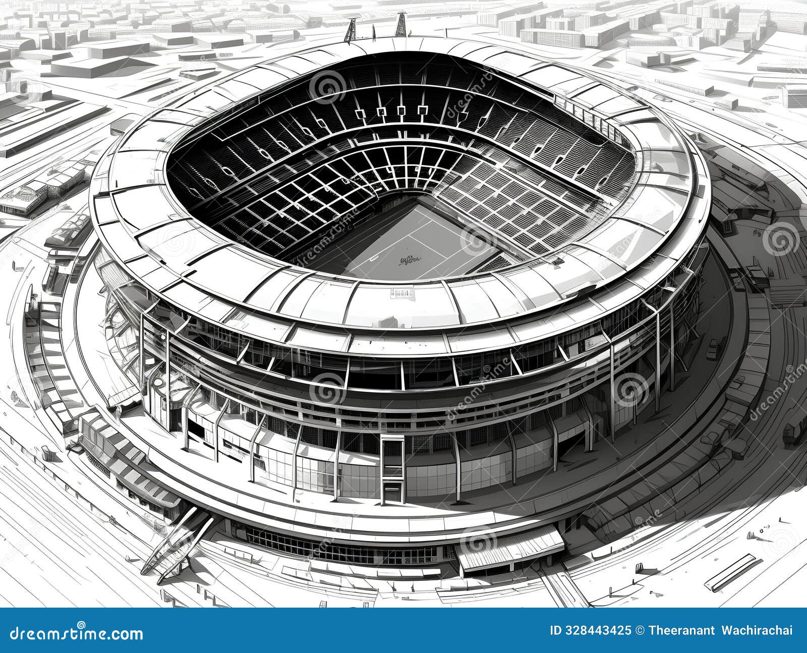 Black and White Drawing of an Indoor Stadium Stock Illustration ...