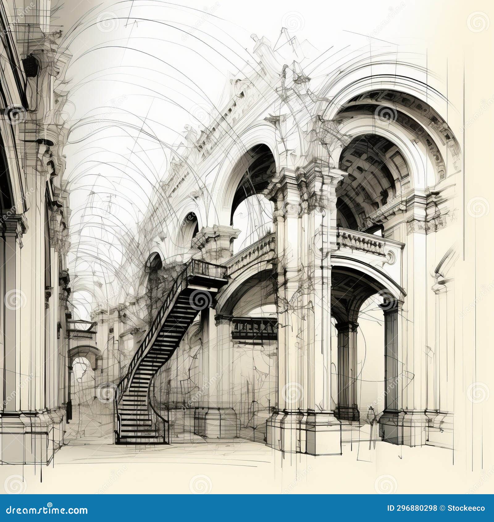 A Classical Staircase With A Red Carpet. Stock Illustration ...