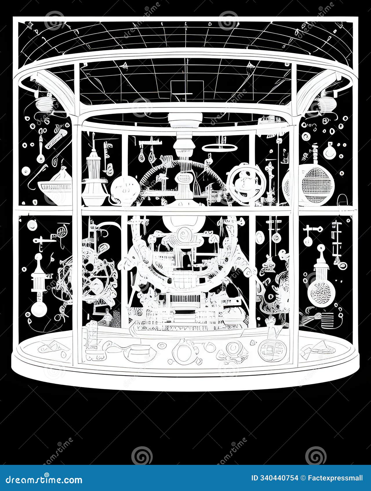 Illustration of a Chemical Laboratory in Black and White. Vector ...