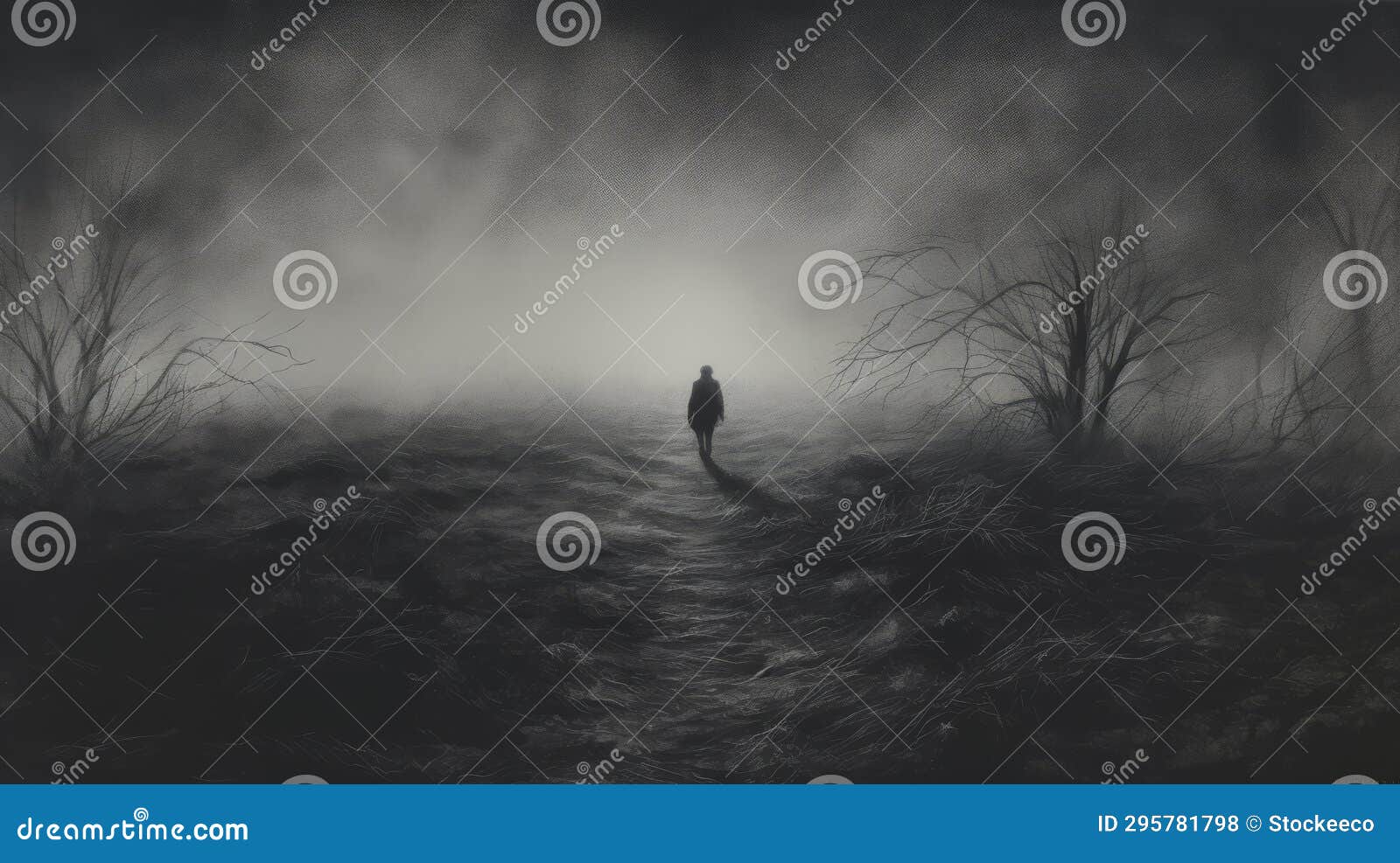 Moody Pencil Drawing: a Z Wandering in the Mist at Night Stock ...