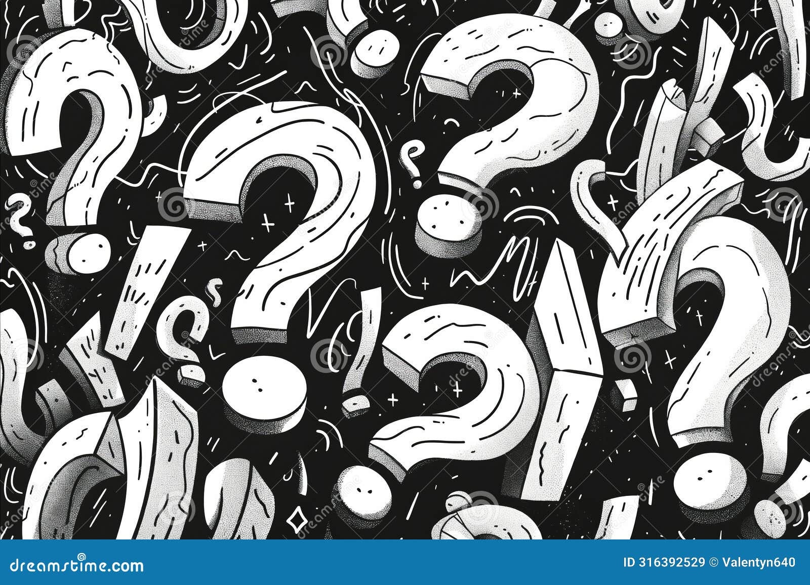 A Black and White Drawing of Many Different Types of Question Marks ...