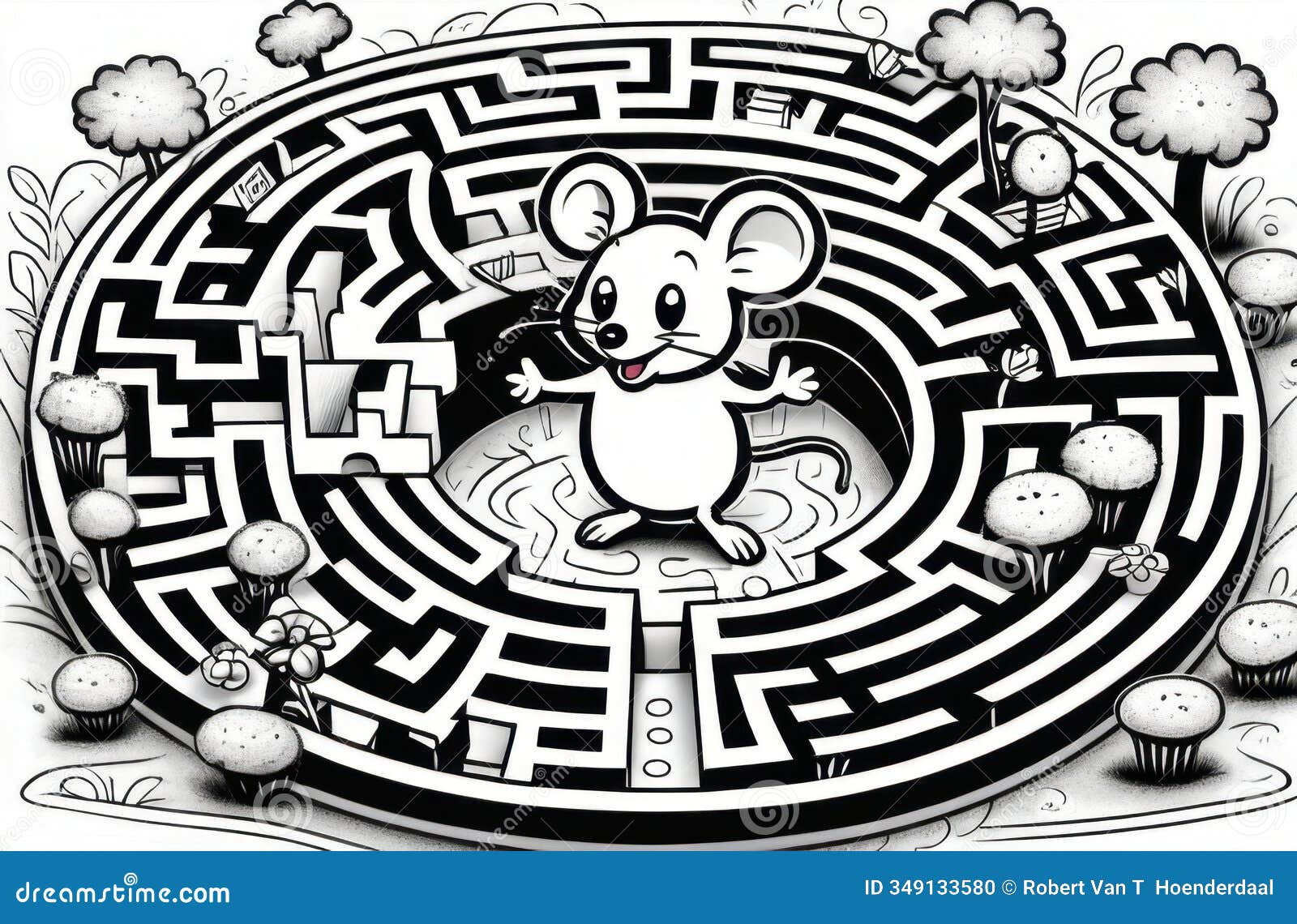 Black and White Drawing of a Mice in a Maze at 9-12-2024 Stock Illustration - Illustration of ...
