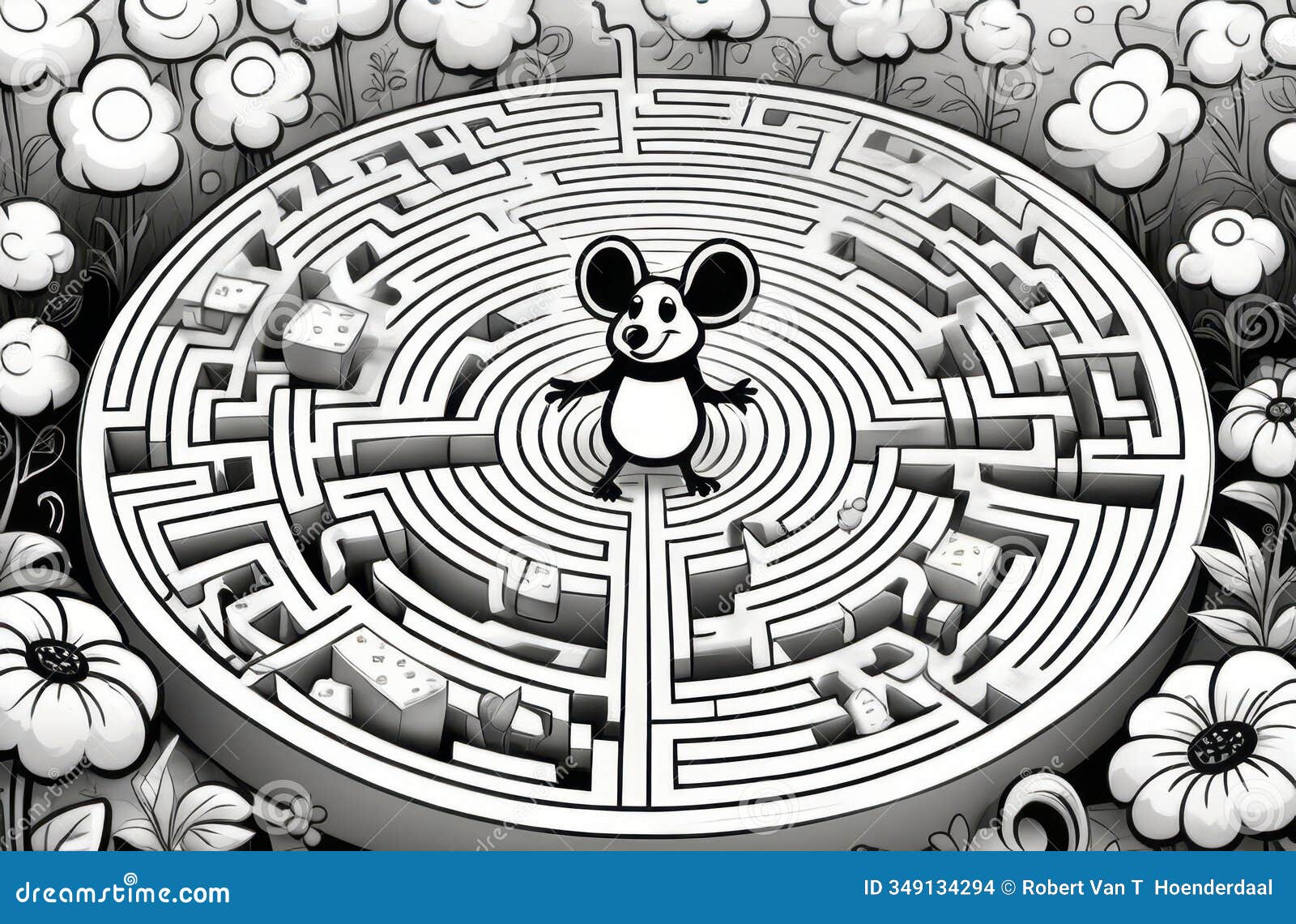 Black and White Drawing of a Mice in a Maze at 9-12-2024 Stock ...