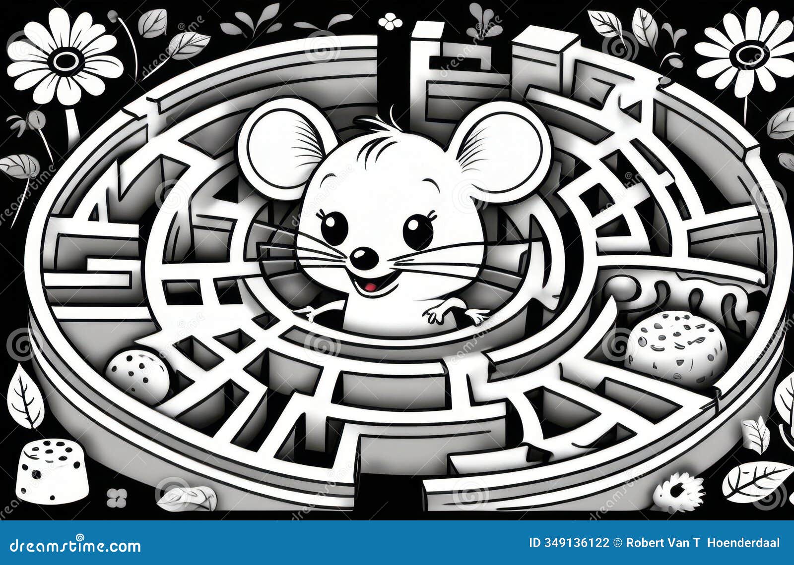 Black and White Drawing of a Mice in a Maze at 9-12-2024 Stock ...
