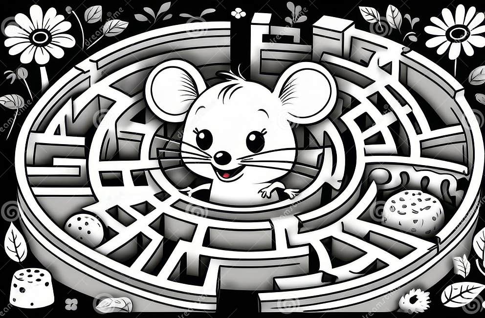 Black and White Drawing of a Mice in a Maze at 9-12-2024 Stock ...