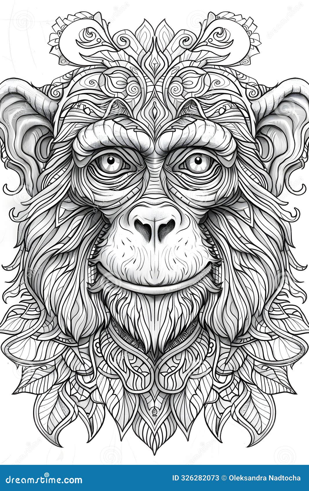 A Black and White Drawing of a Monkey S Head with a Pattern on it Stock ...