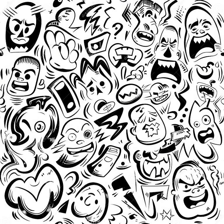 A Black and White Drawing of Multiple Cartoon Faces. Suitable for ...