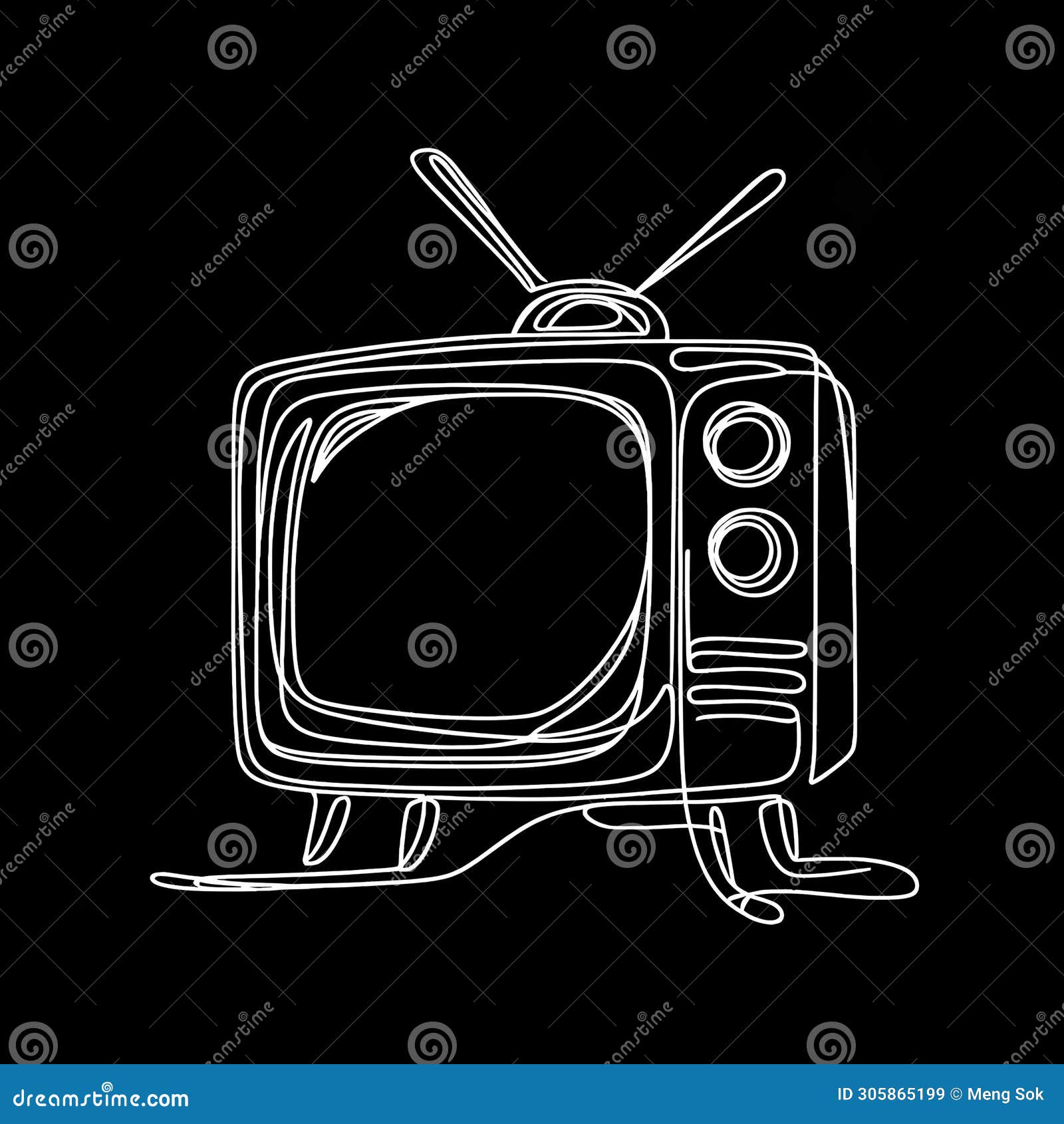 A Black and White Drawing of an Old Television Set with a Round Screen ...