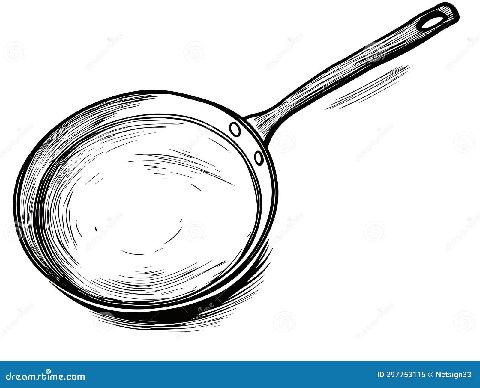 A Black and White Drawing of a Pan - Object on White - Kitchen Utensil ...