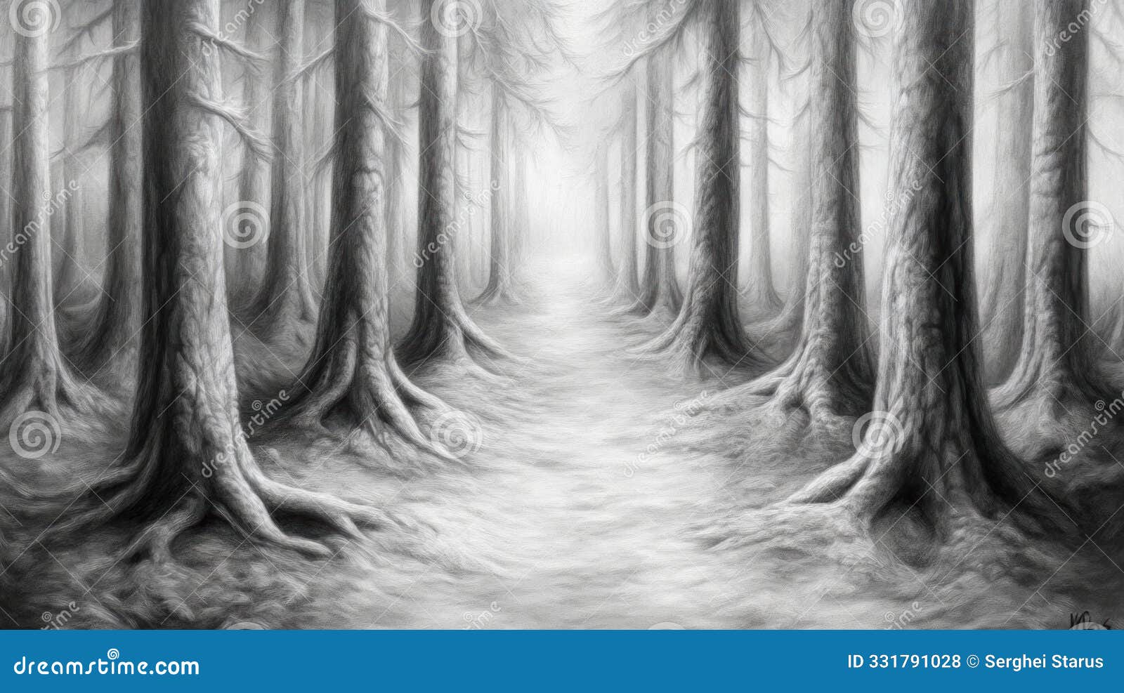 A Black and White Drawing of a Path through the Woods, AI Stock Photo ...