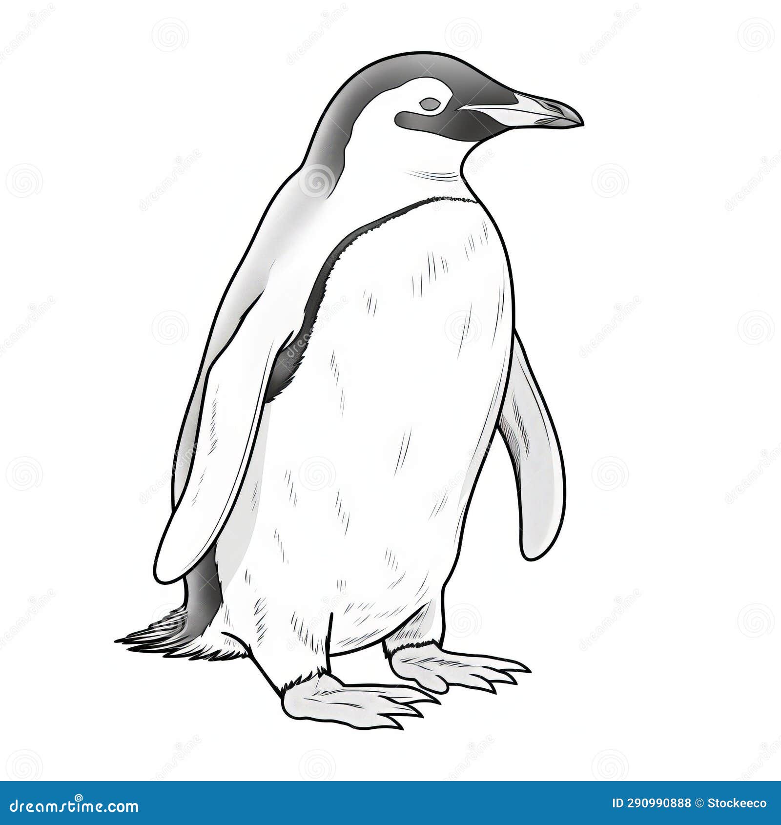 Detailed Shading Penguin Drawing: Realistic Animal Portrait Stock ...