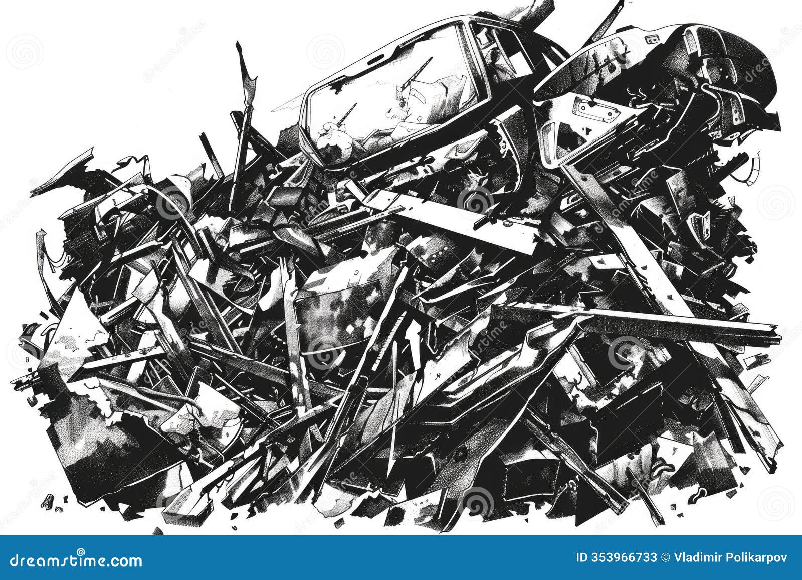 Black and White Drawing of a Pile of Junk. Suitable for Industrial ...