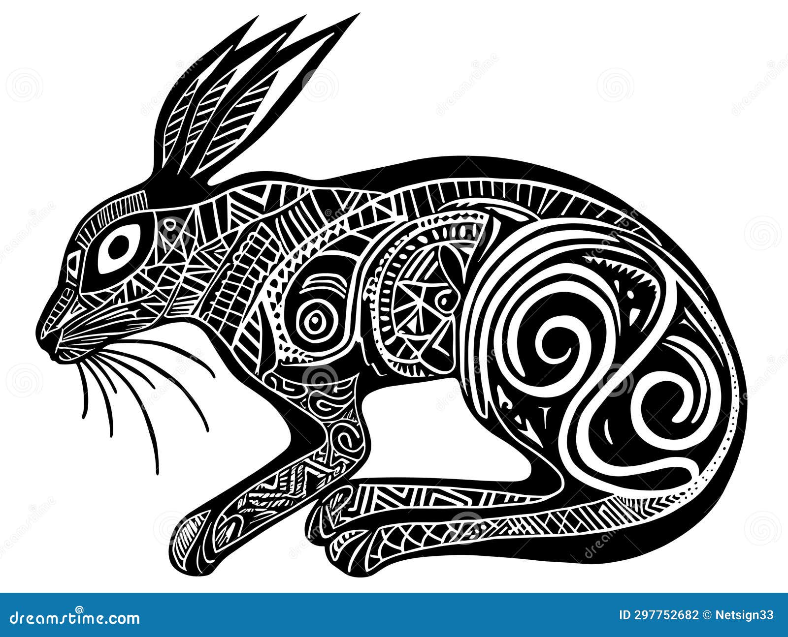 A Black and White Drawing of a Rabbit - Woodcut Etching Engraving of a ...