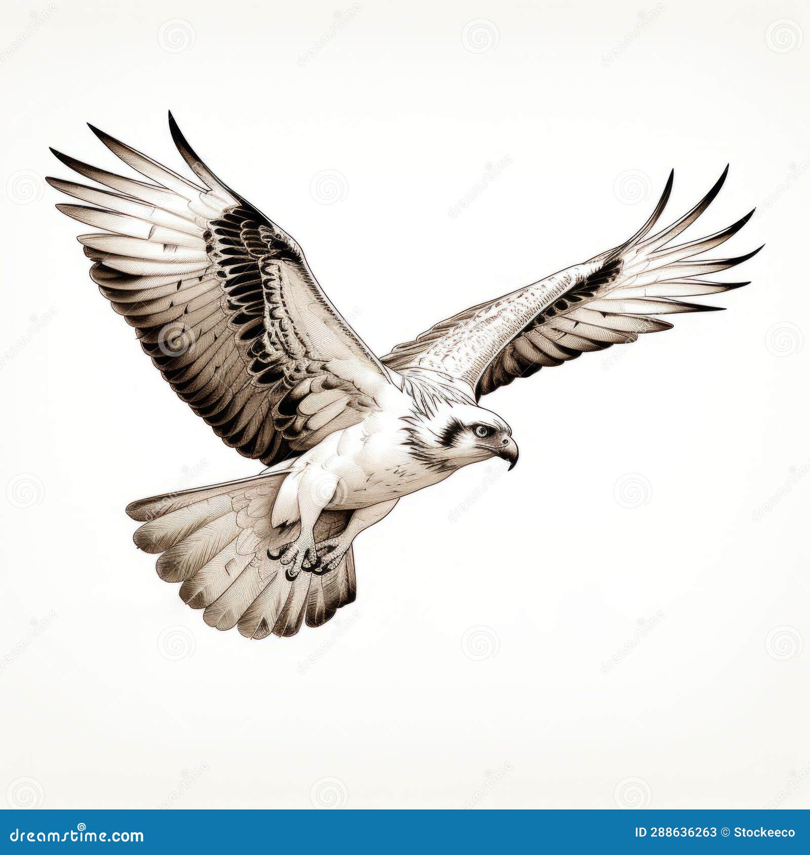 Realistic Osprey Bird Tattoo Illustration in Dark White and Beige Stock ...