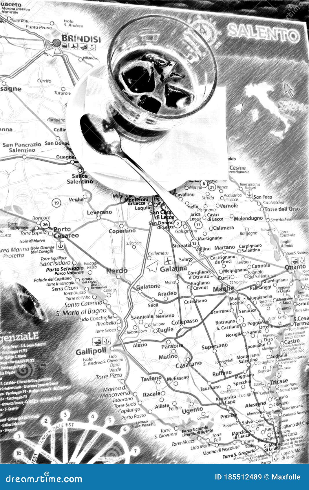 Black and White Drawing Representing a Glass of Lecce Coffee on the ...