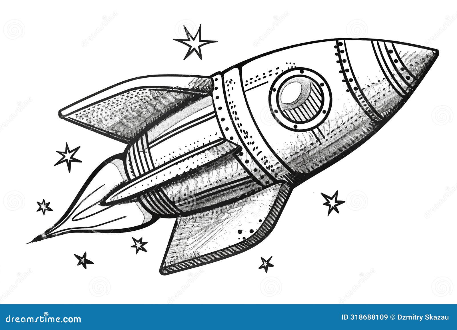 Black and White Drawing of a Rocket Ship Stock Image - Image of ...