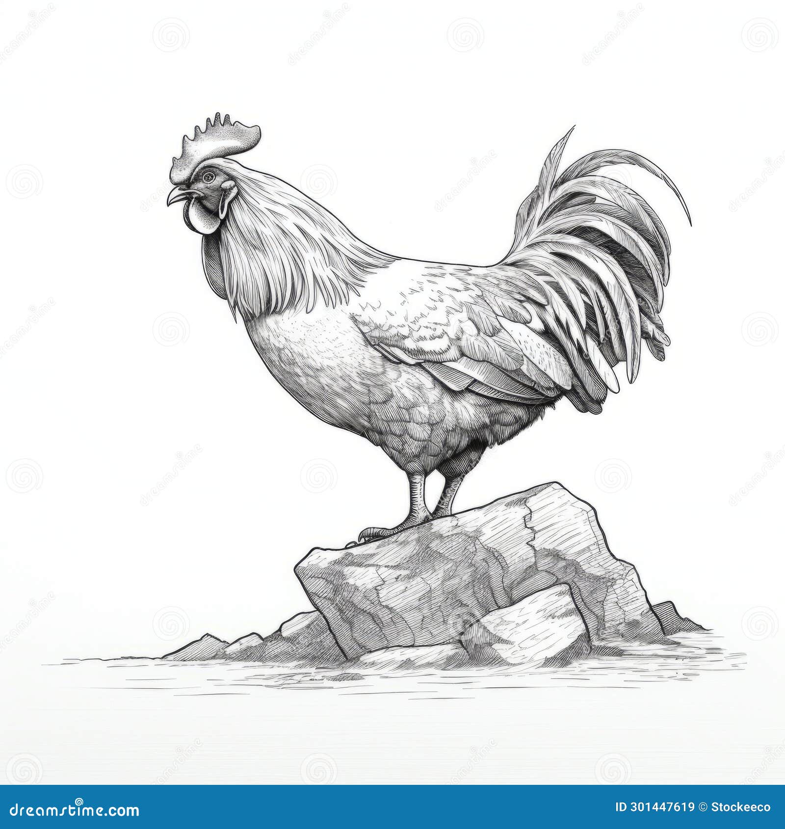 Detailed Sketch Illustration of Rooster on Rocks Stock Illustration ...