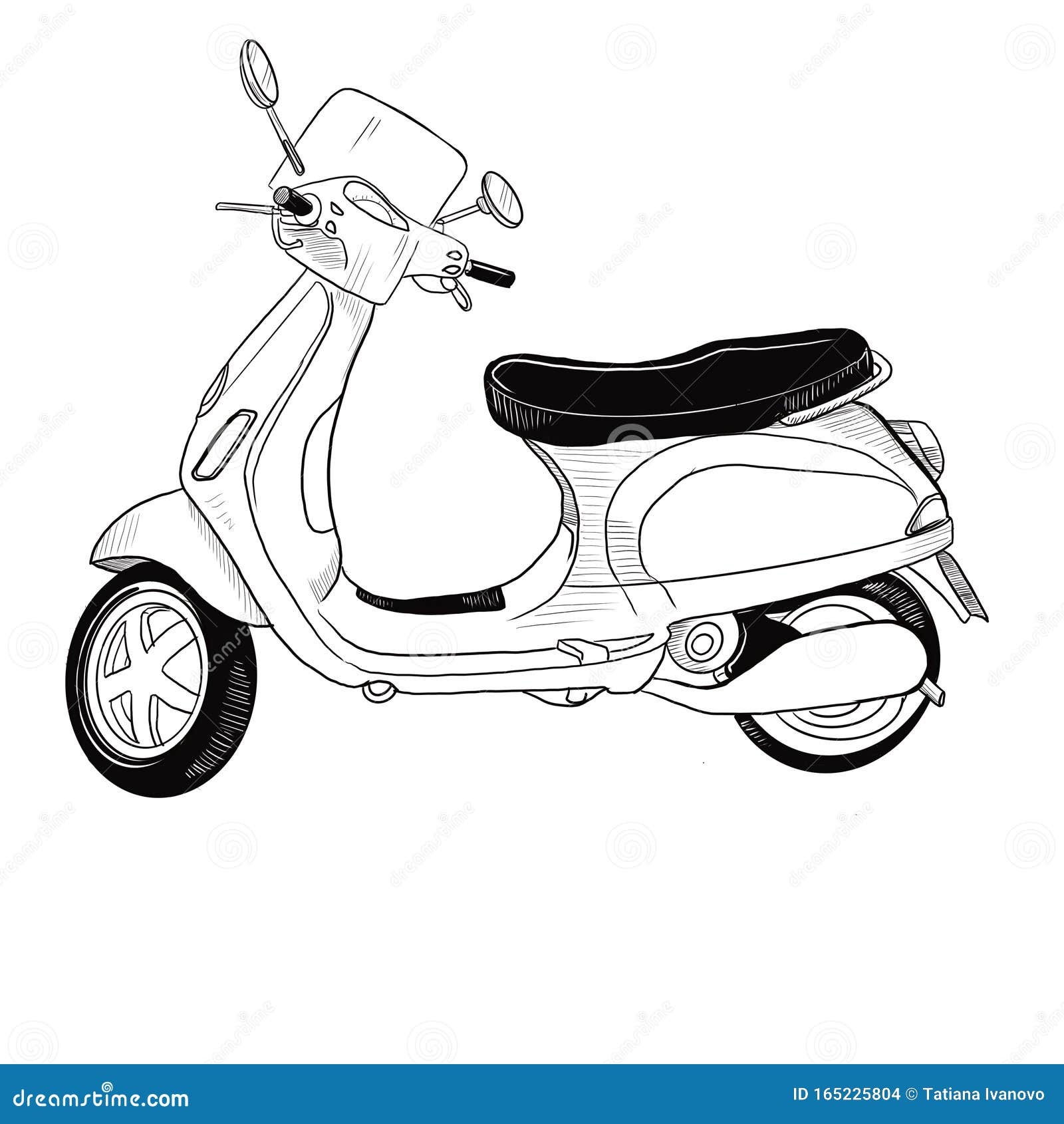 Black and White Drawing Scooter Stock Illustration - Illustration of ...