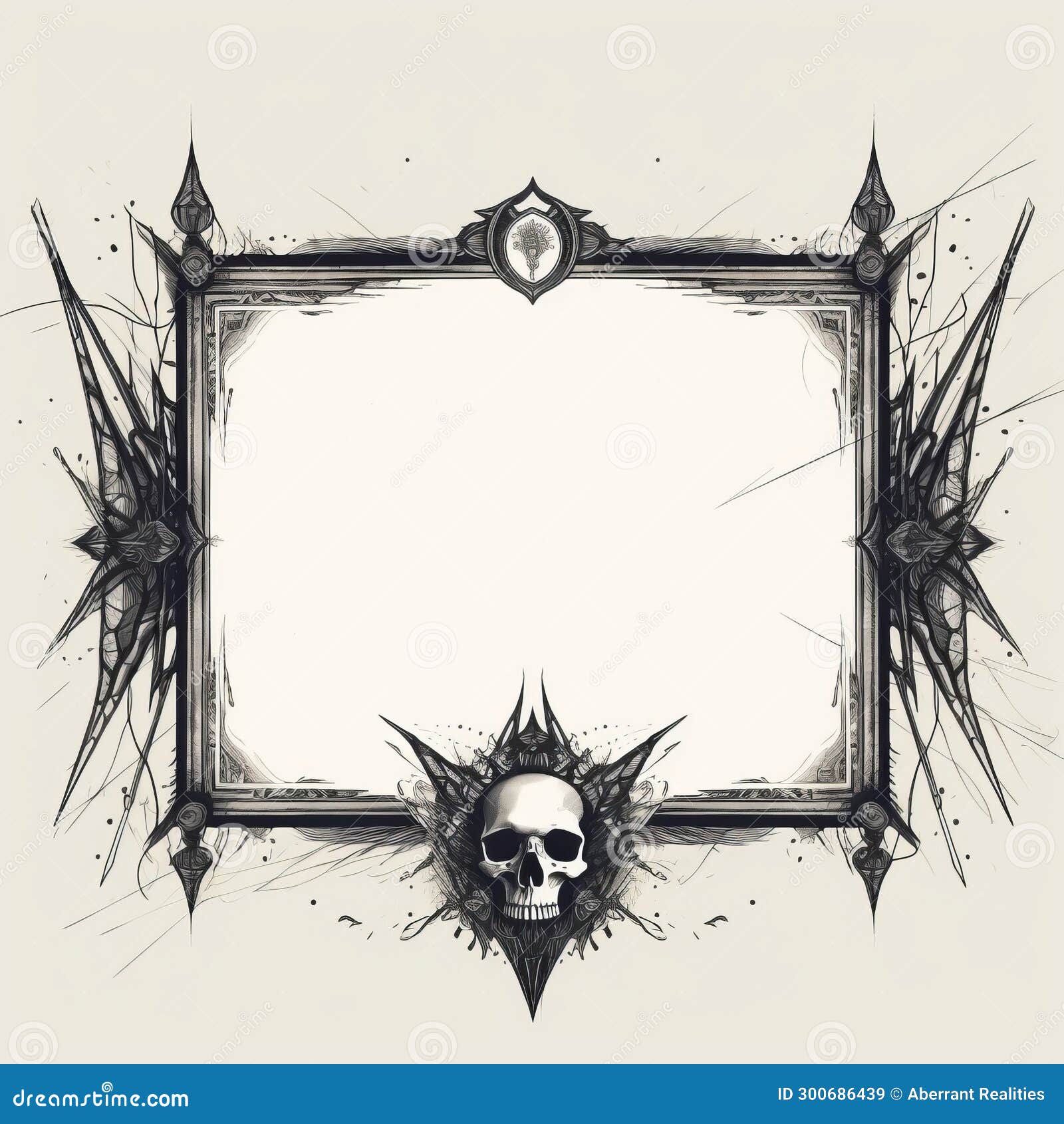 A Black and White Drawing of a Skull in a Frame Stock Illustration ...