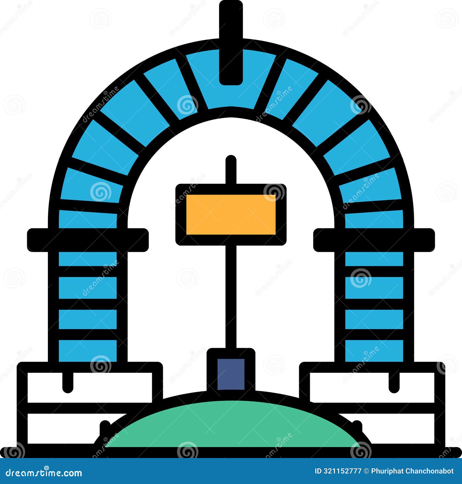 Black and White Drawing of a Stone Archway with a Sign on Top Stock ...