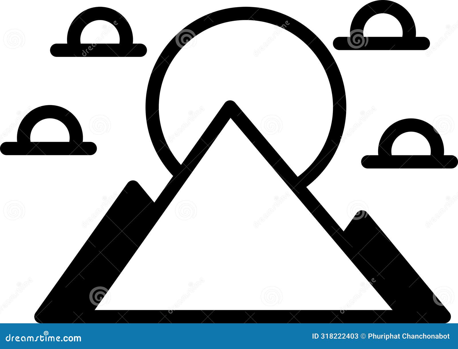 A Black and White Drawing of a Sun with a Triangle on Top of it Stock ...