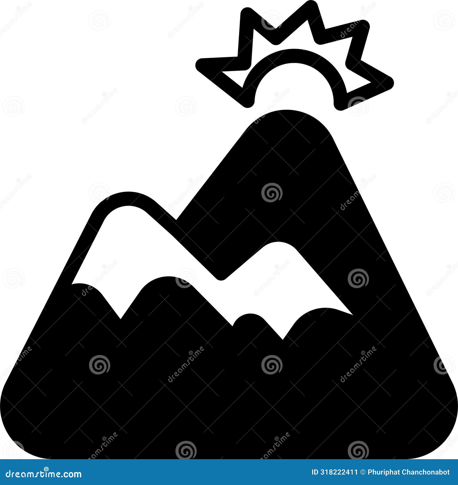 A Black and White Drawing of a Sun with a Triangle on Top of it Stock ...