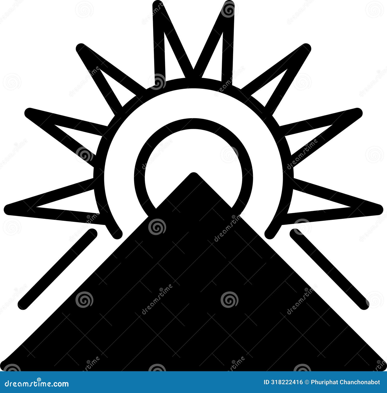 A Black and White Drawing of a Sun with a Triangle on Top of it Stock ...