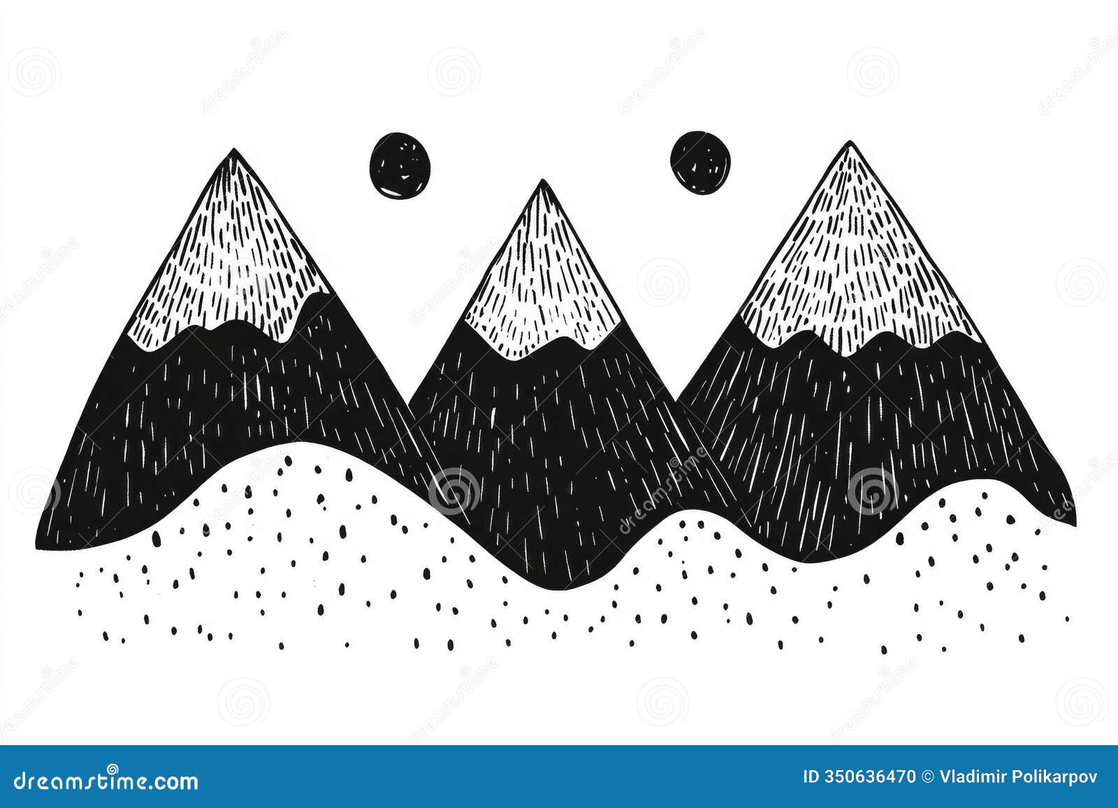 A Black and White Drawing of Three Mountains, Great for Use in ...