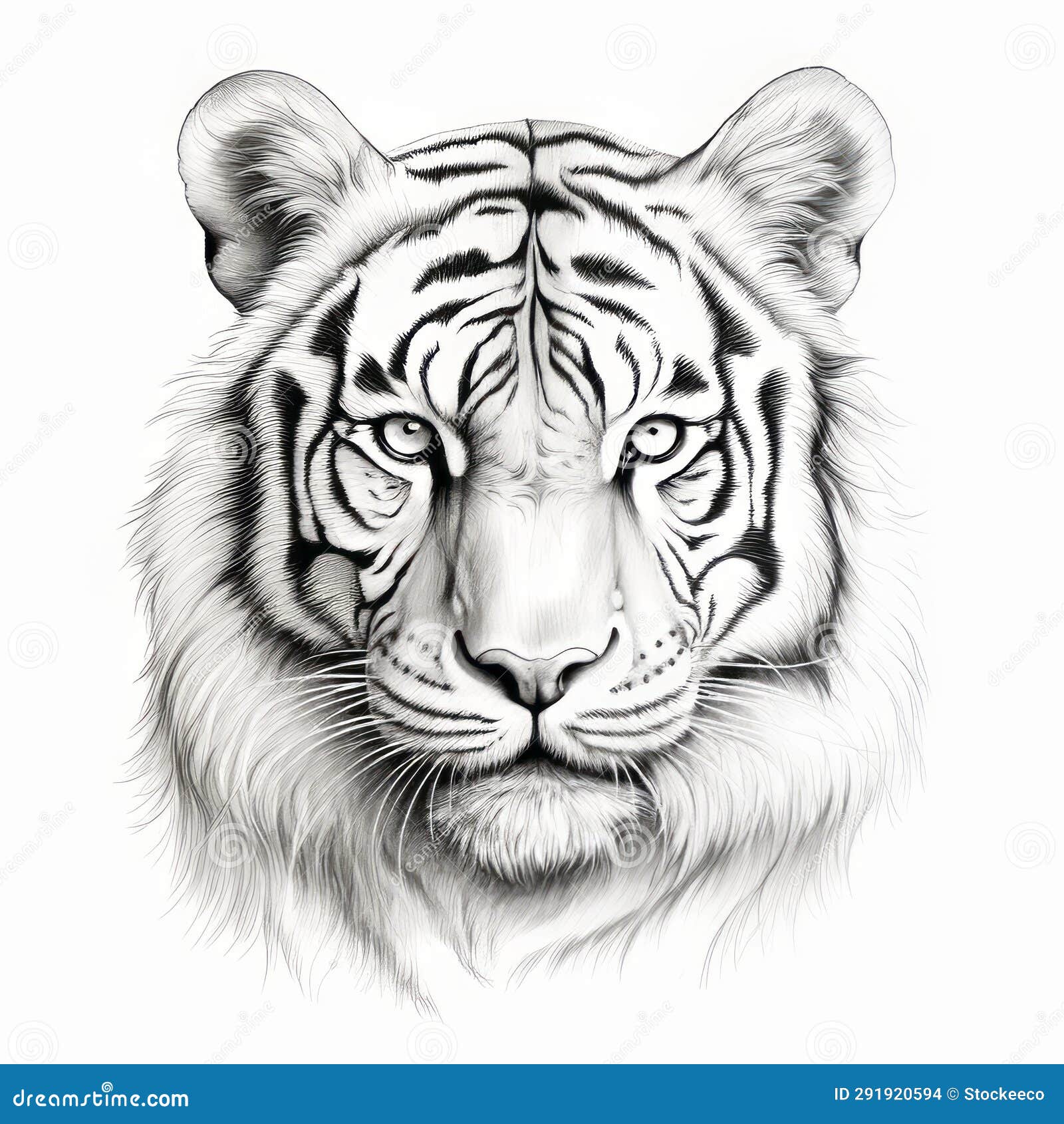Detailed Pencil Drawing of a White Tiger Head - Tattoo Style ...