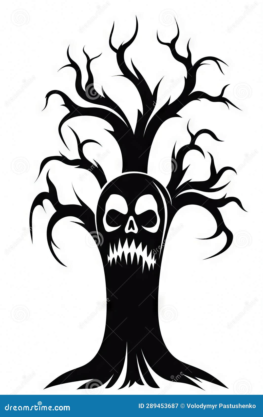 Black and White Drawing of Tree with Skull on it. Generative AI Stock ...