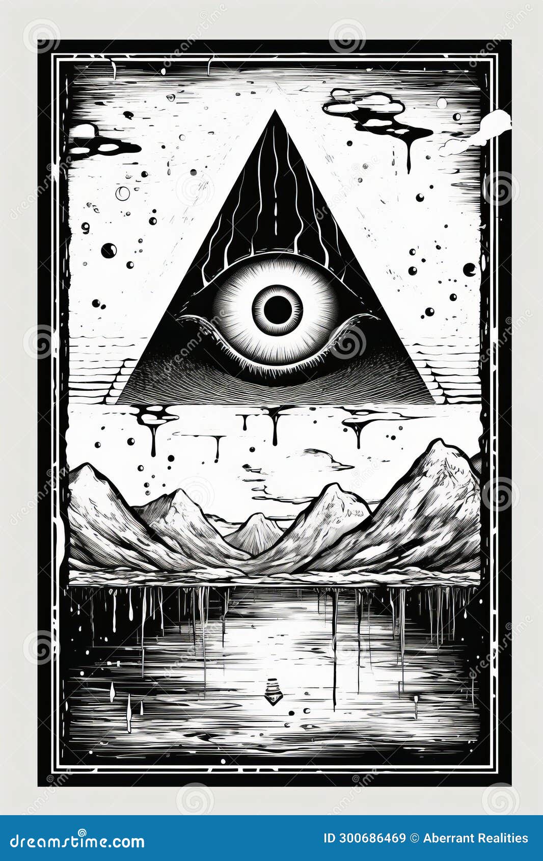 A Black and White Drawing of a Triangle with an Eye in the Middle Stock ...