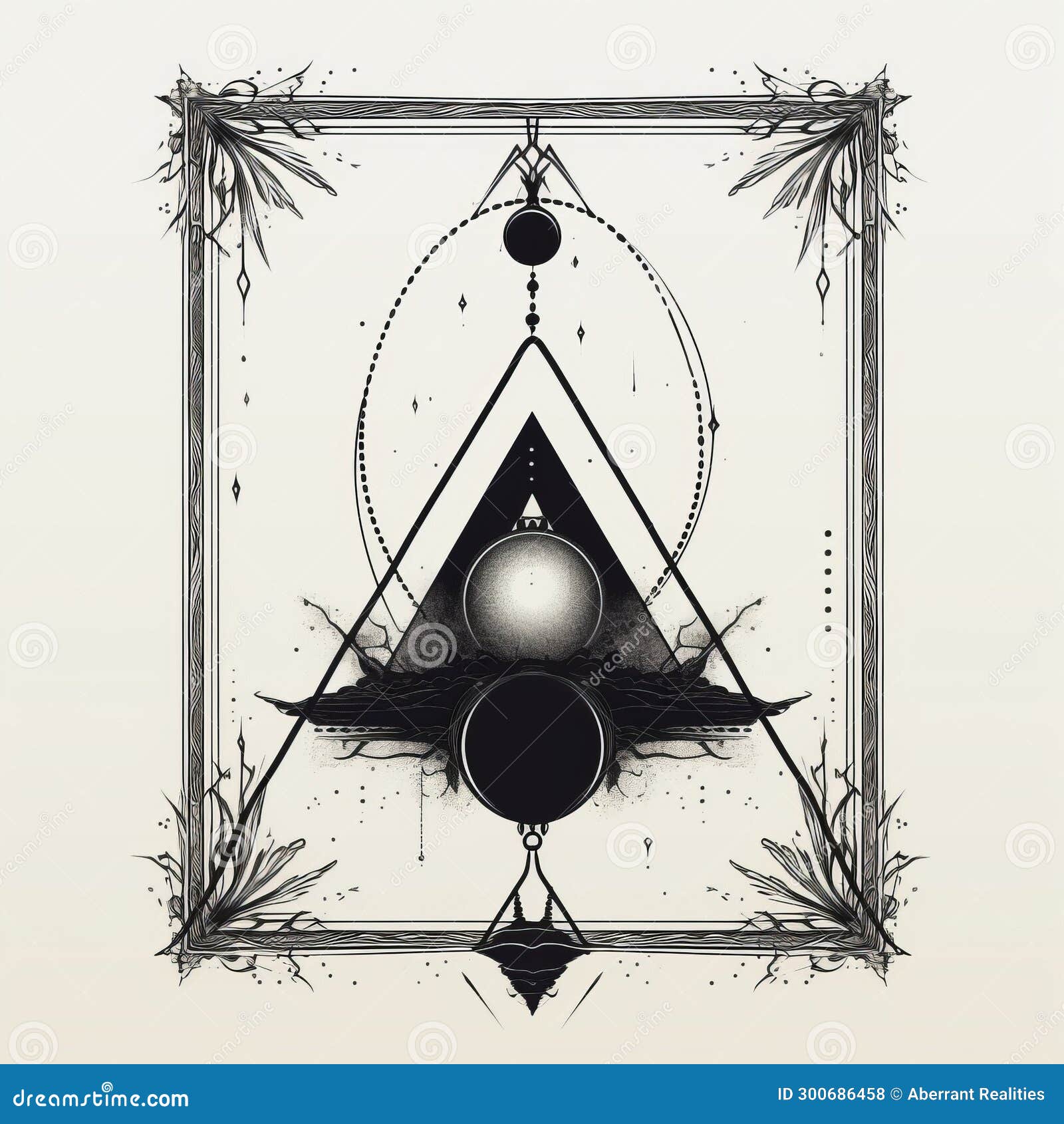 A Black and White Drawing of a Triangle with a Moon in the Middle Stock ...